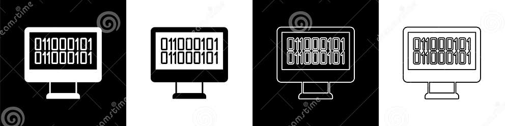 Set Binary Code Icon Isolated on Black and White Background. Vector Stock Vector - Illustration ...