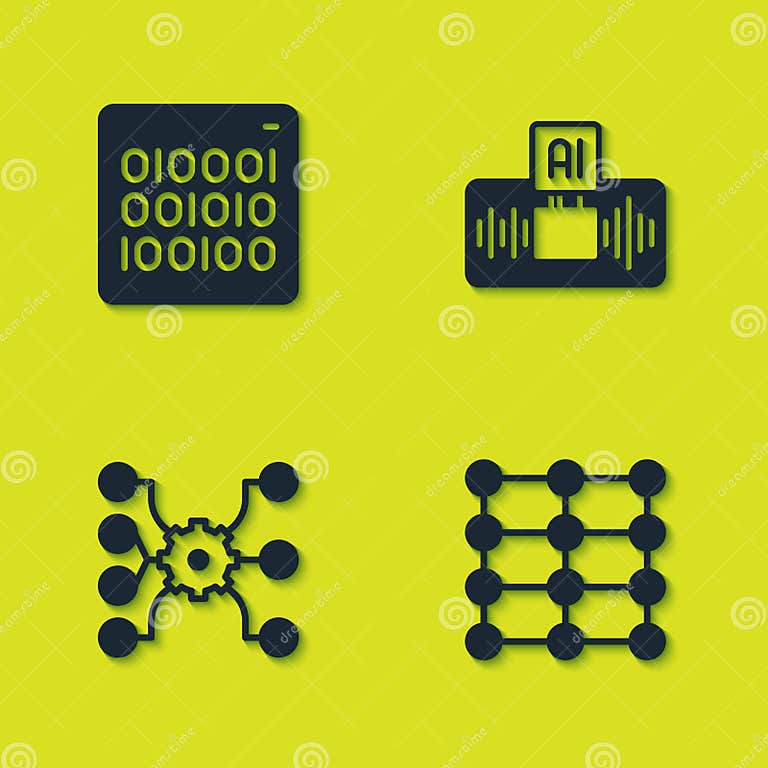 Set Binary Code Neural Network And Artificial Intelligence Ai Icon Vector Stock Illustration 