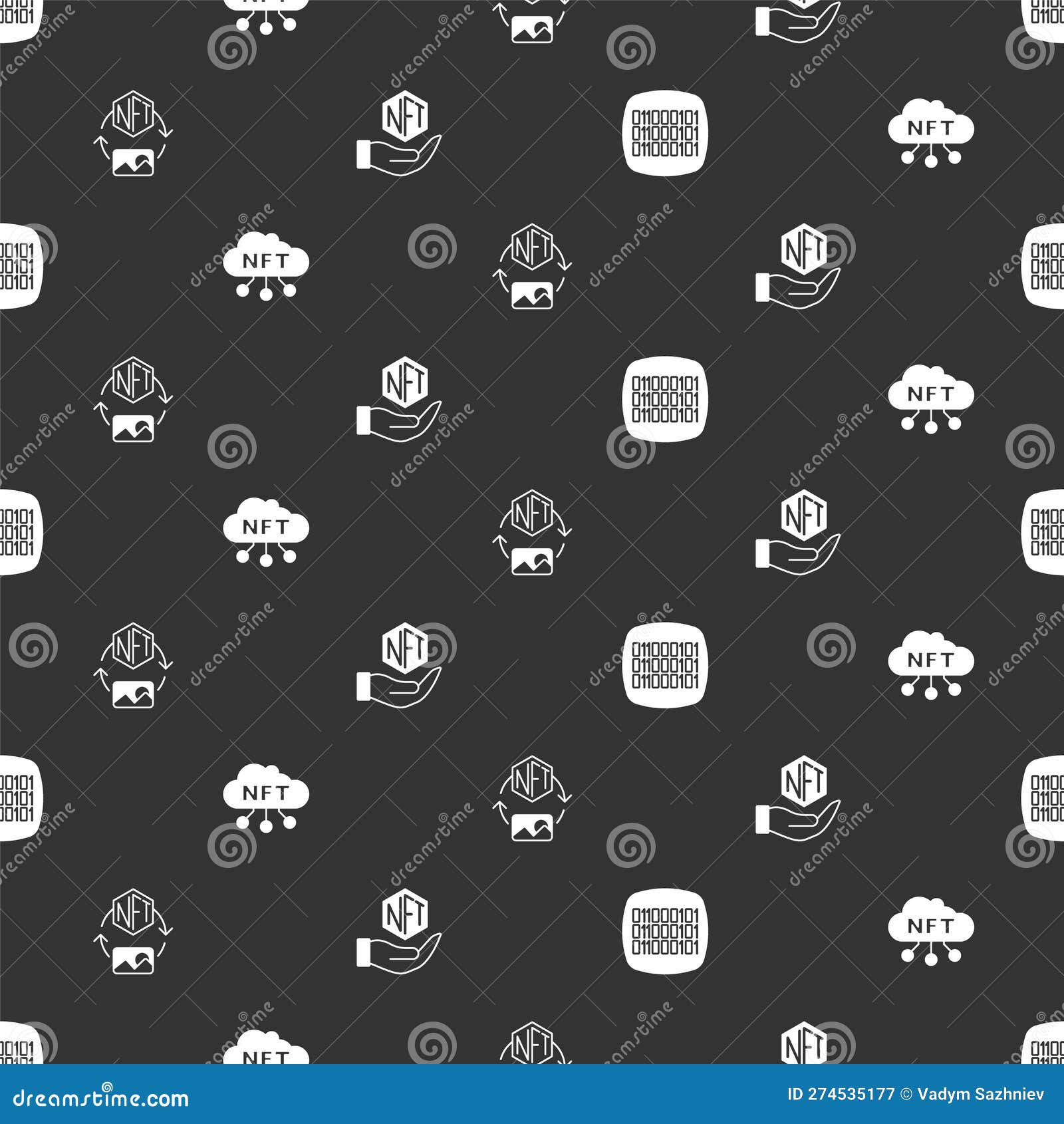 Set Binary Code, NFT Cloud, Digital Crypto Art and on Seamless Pattern. Vector Stock Vector ...