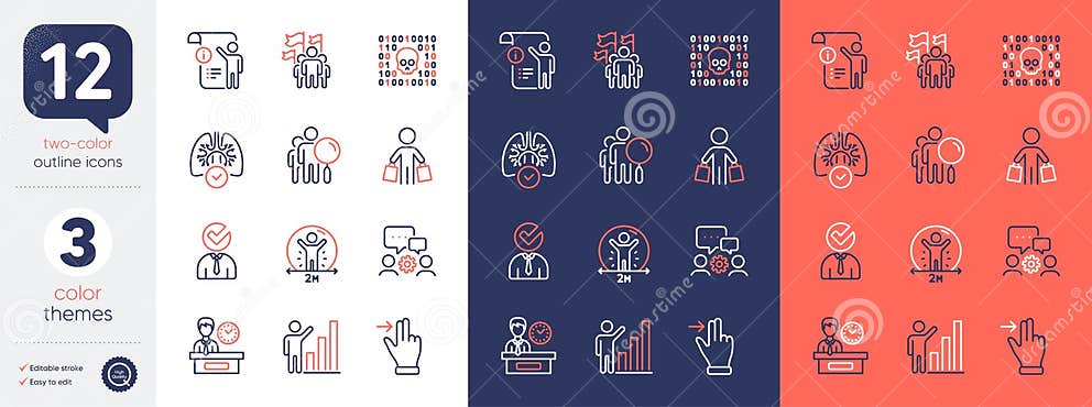 Set of Binary Code, Presentation Time and Graph Chart Line Icons. for Design. Vector Stock ...