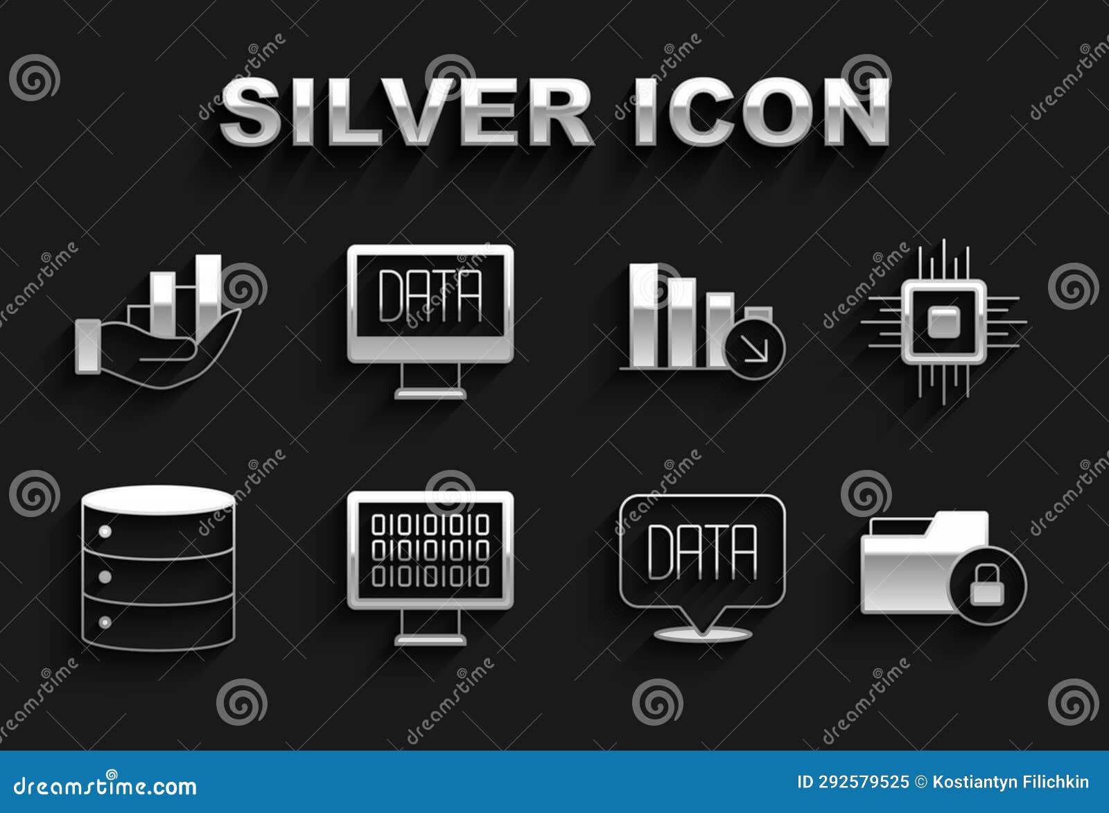 Set Binary Code, Processor CPU, Folder and Lock, Data Analysis, Server, Financial Growth ...