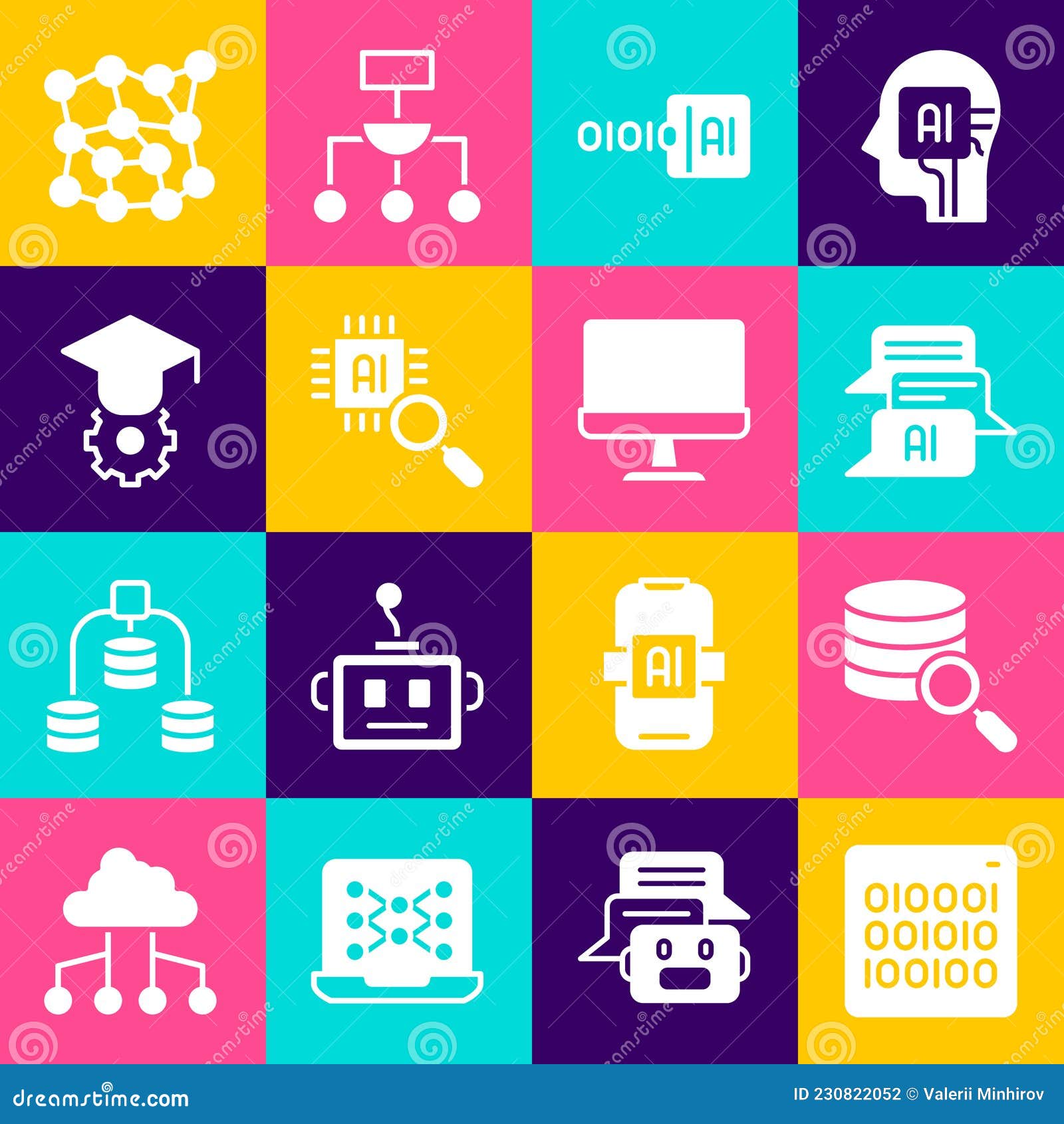 Set Binary Code Server Chat Bot Processor Cpu Graduation Cap Neural Network And Computer 4687