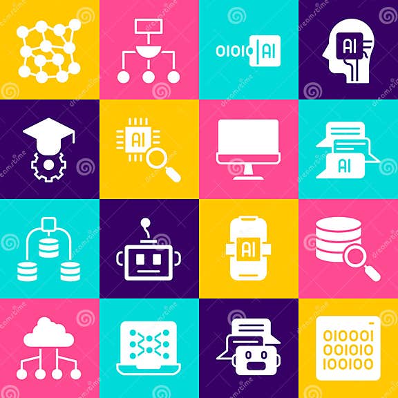 Set Binary Code, Server, Chat Bot, Processor CPU, Graduation Cap, Neural Network and Computer ...