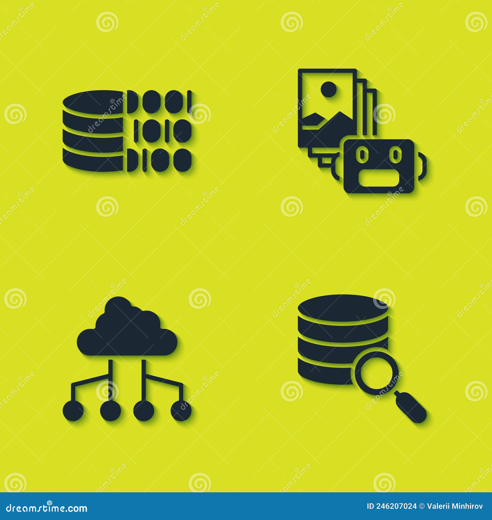 Set Binary Code, Server, Network Cloud Connection and Artificial Intelligence Robot Icon. Vector ...