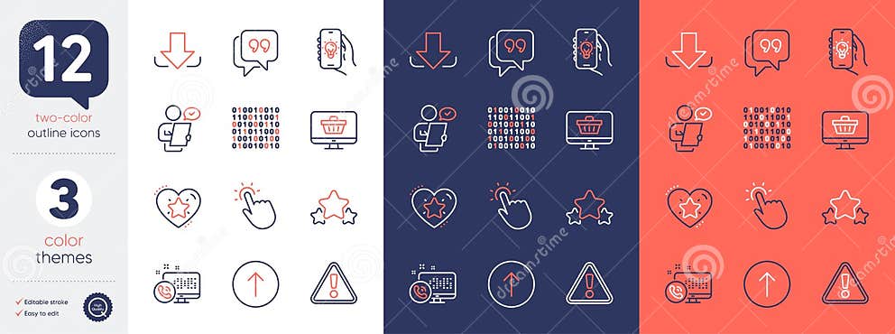 Set of Binary Code, Web Call and Customer Survey Line Icons. for Design. Vector Stock Vector ...