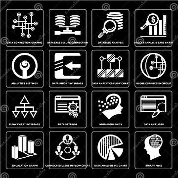 Set of Binary Mind, Data Analysis Pie Chart, 3D Location Graph, Human Graphics, Flow Chart ...