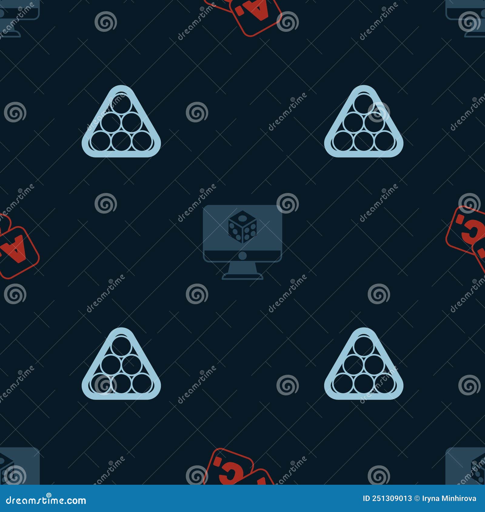 Set Bingo, Game Dice and Billiard Balls Triangle on Seamless Pattern ...