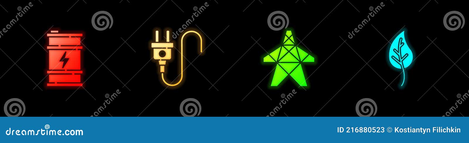 Set Bio Fuel Barrel, Electric Plug, Tower and Leaf or Leaves Icon ...