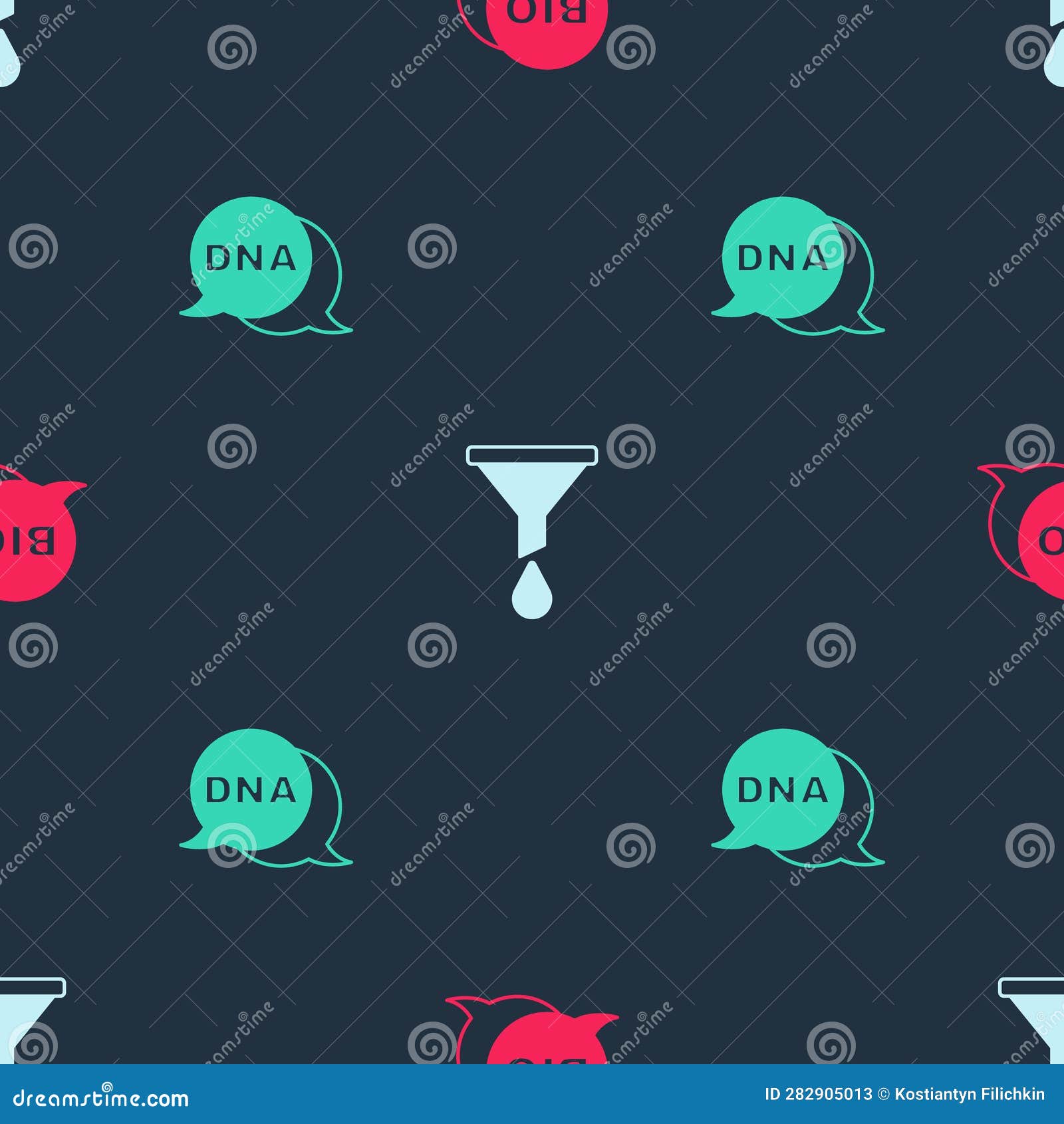 Set Bio Healthy Food, Funnel or Filter and DNA Symbol on Seamless ...