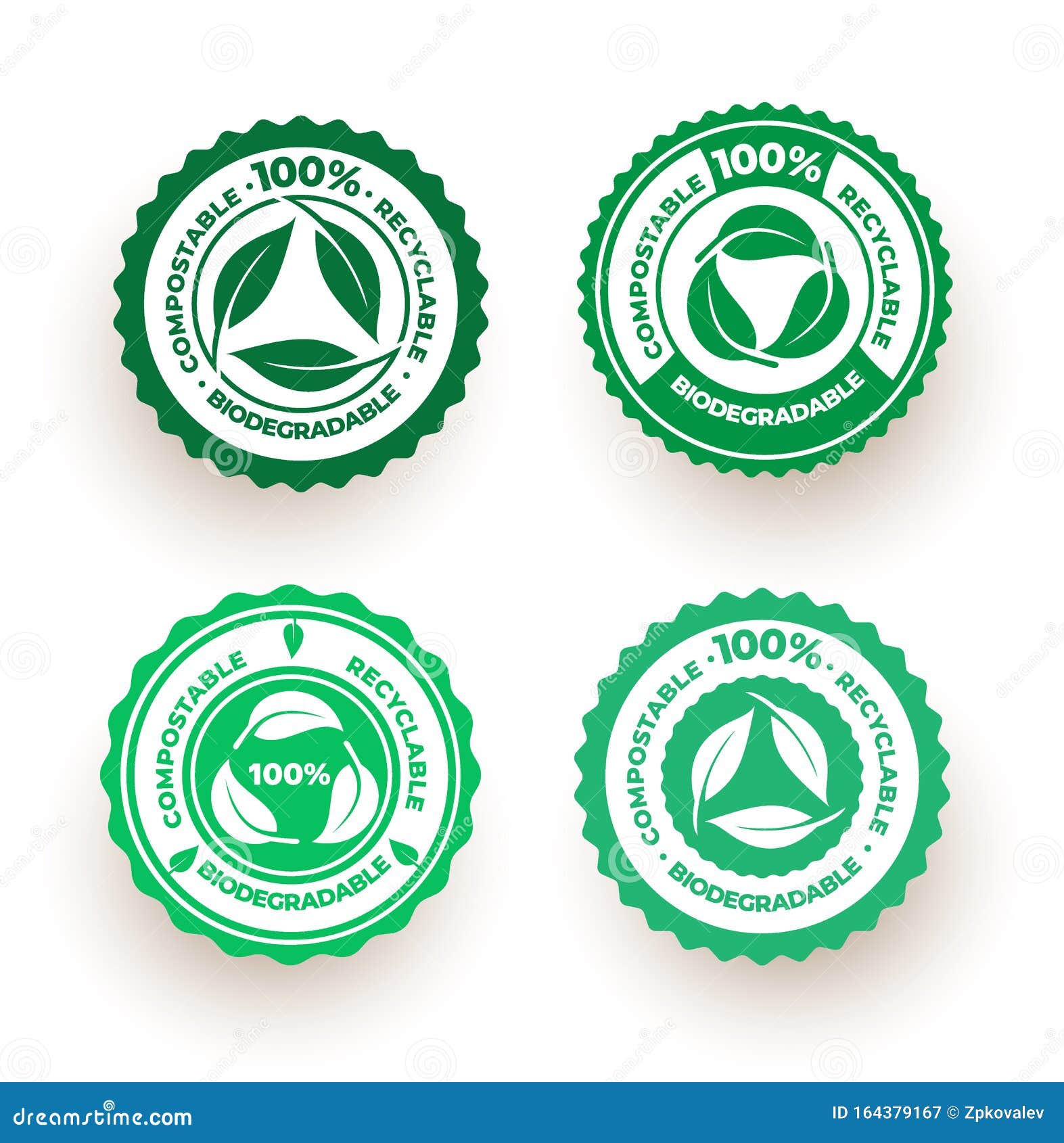 Set of Biodegradable and Compostable Recyclable Icon. 100 Percent Bio ...