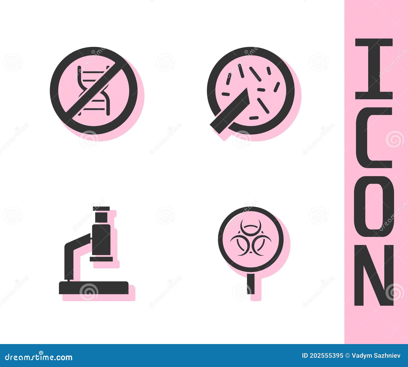 Set Biohazard and Magnifying Glass, Stop GMO, Microscope and Petri Dish ...
