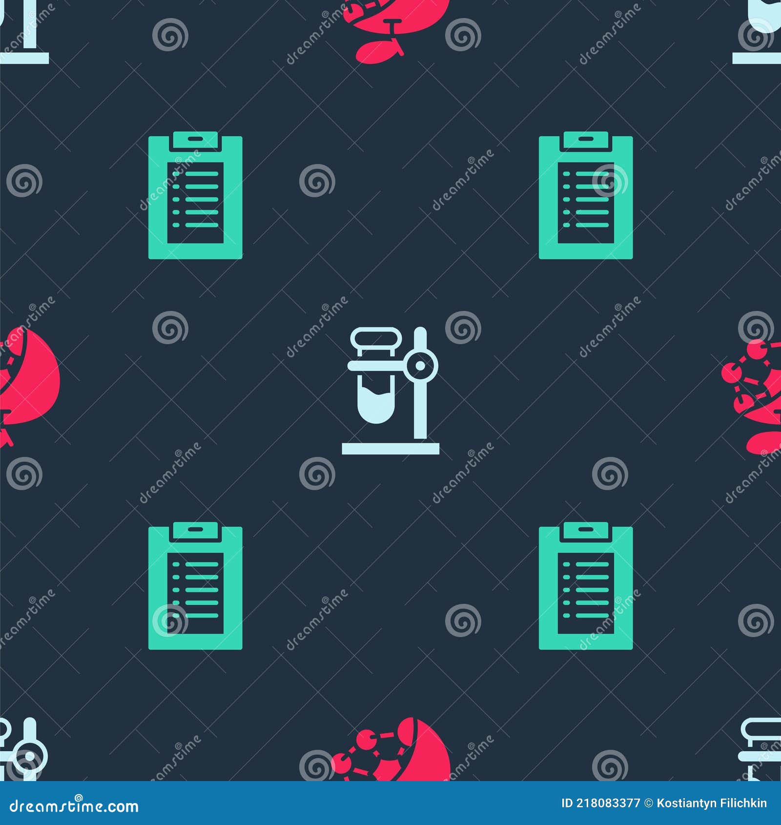 Set Biological Structure, Test Tube Flask on Stand and Clinical Record ...