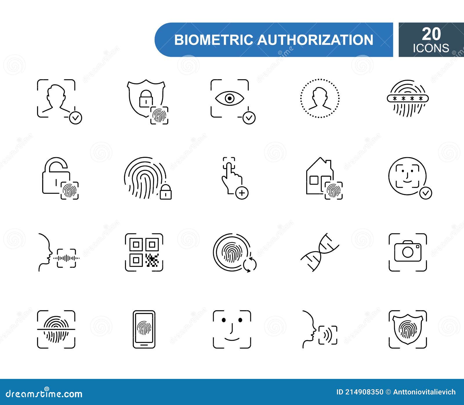 Set Of Biometric Thin Line Icons. Fingerprint, Face Id, Voice ... Set Of Biometric Thin Line Icons. Fingerprint, Face Id, Voice ...