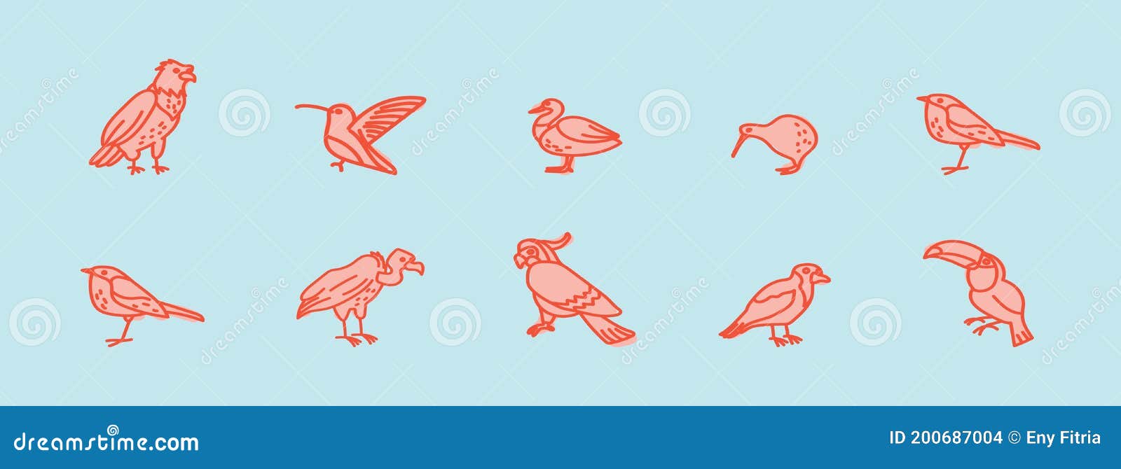 Set Of Bird. Buzzard, Eagle Cartoon Icon Design Template With Various ...