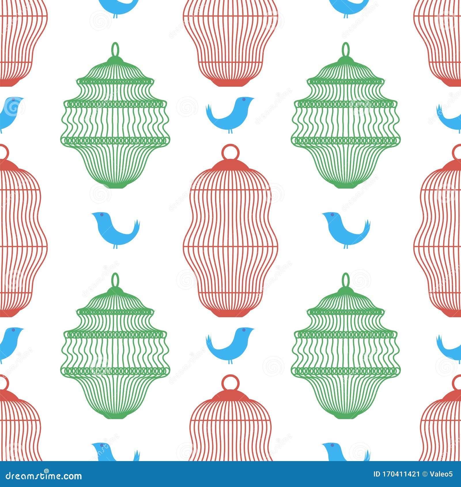 Set of Bird Cages Seamless Pattern Isolated on White Background Stock ...