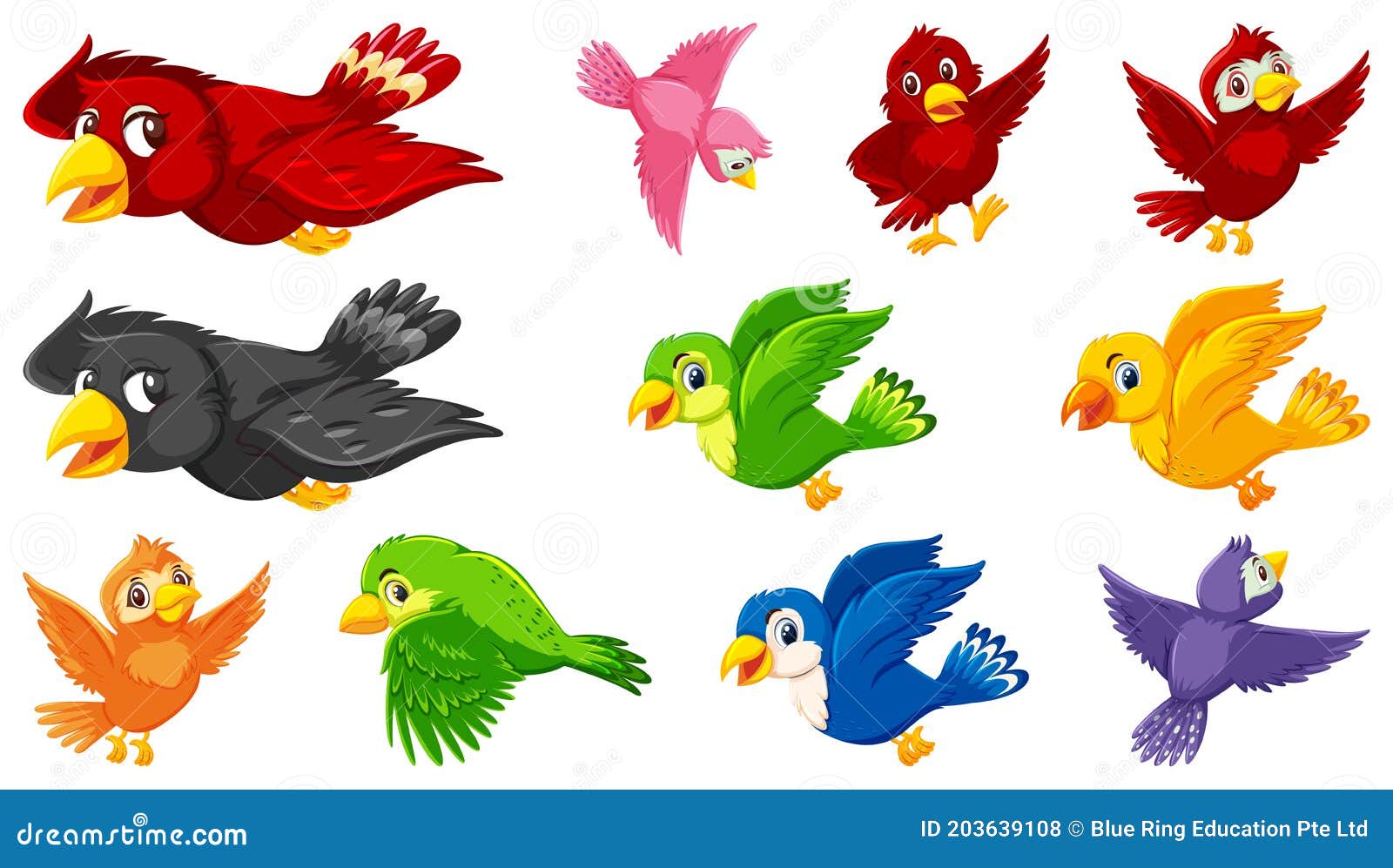 Set of Bird Cartoon Character Stock Vector - Illustration of collection ...