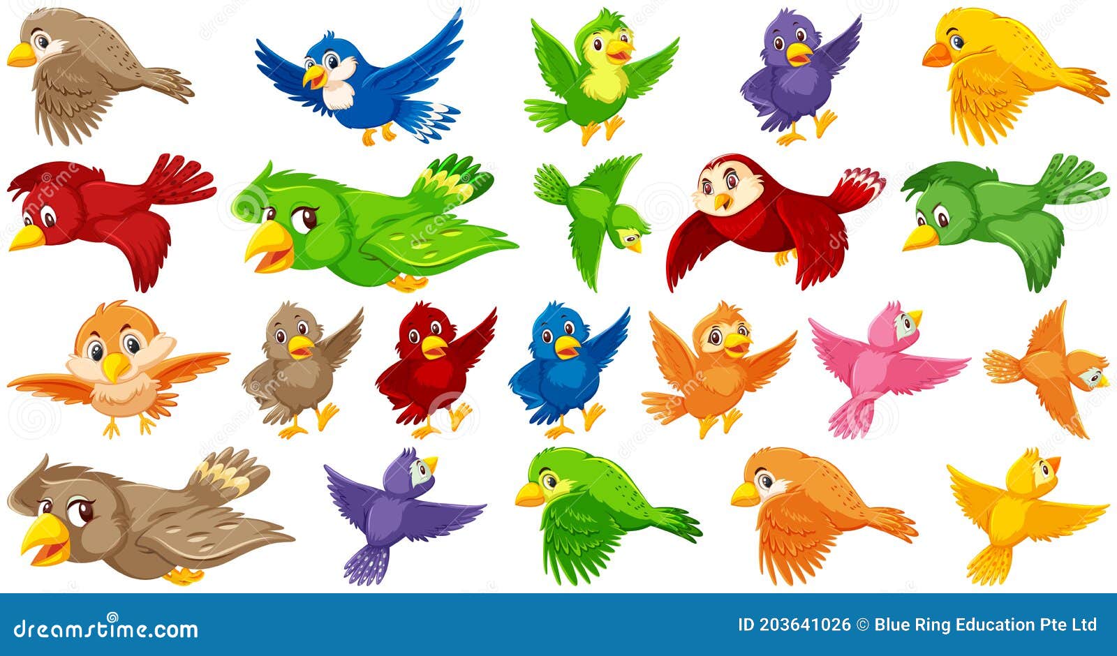 Set of Bird Cartoon Character Stock Vector - Illustration of beak ...