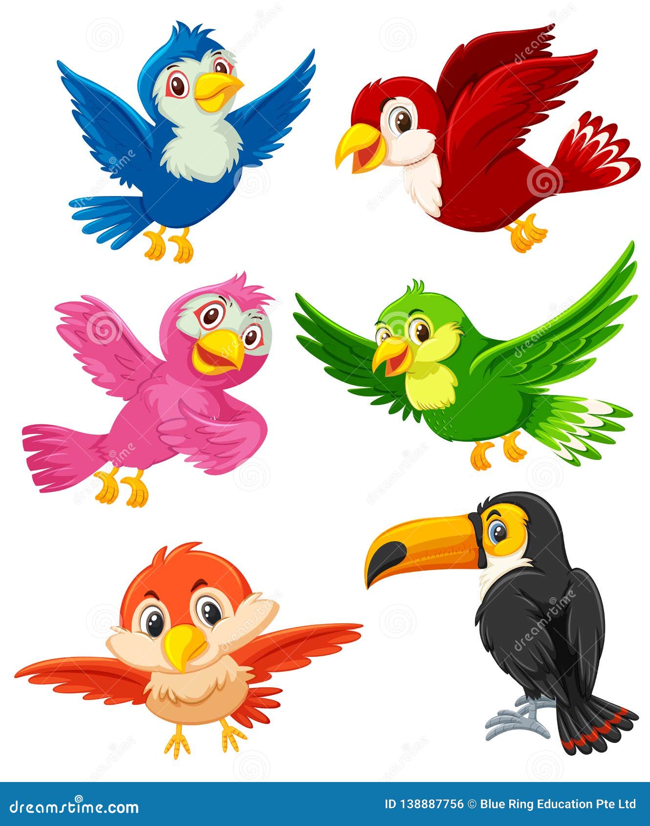 Set of bird character stock vector. Illustration of happy - 138887756