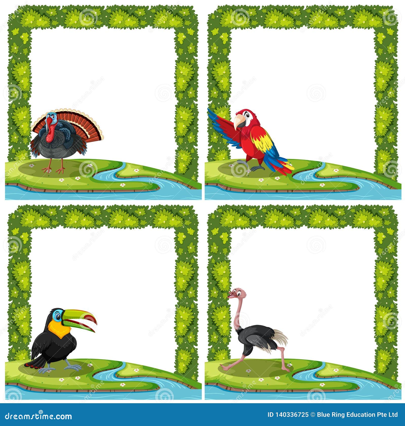 Set of Bird on Nature Frame Stock Vector - Illustration of frame, bush ...