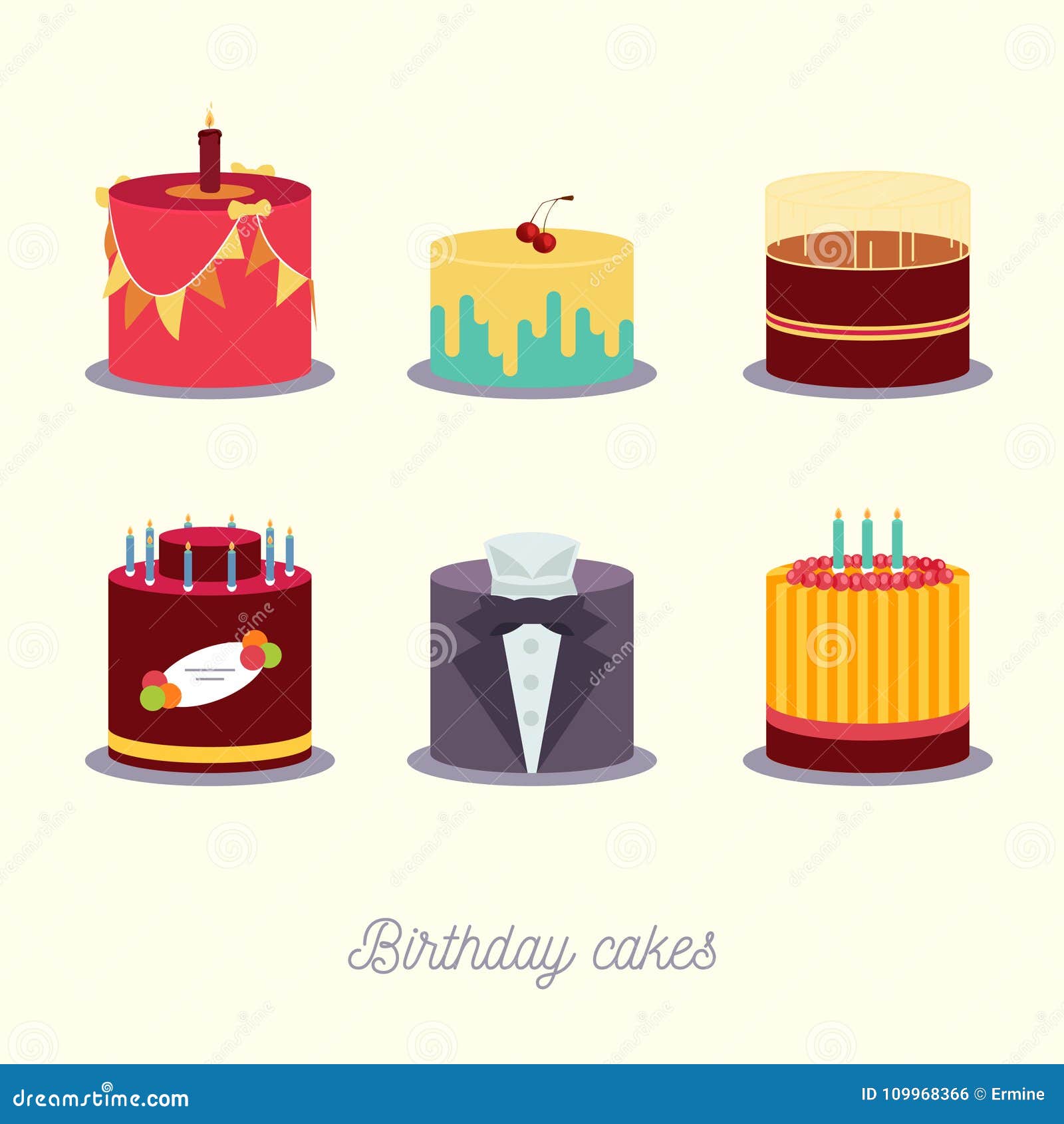 Set of Birthday Cakes. Birthday Party Elements Stock Illustration ...