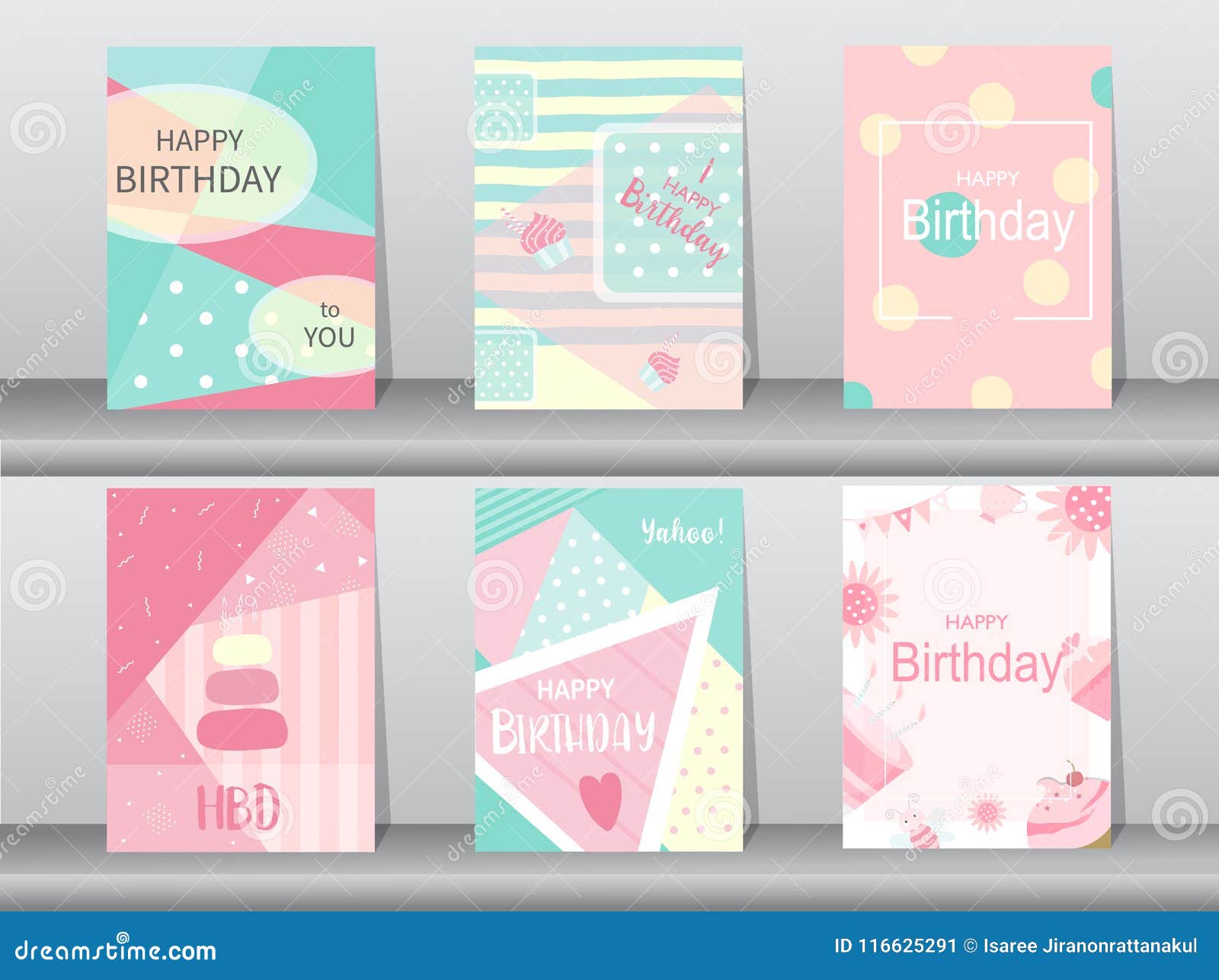 Set of Birthday Card on Retro Pattern Design,vintage,poster,template ...