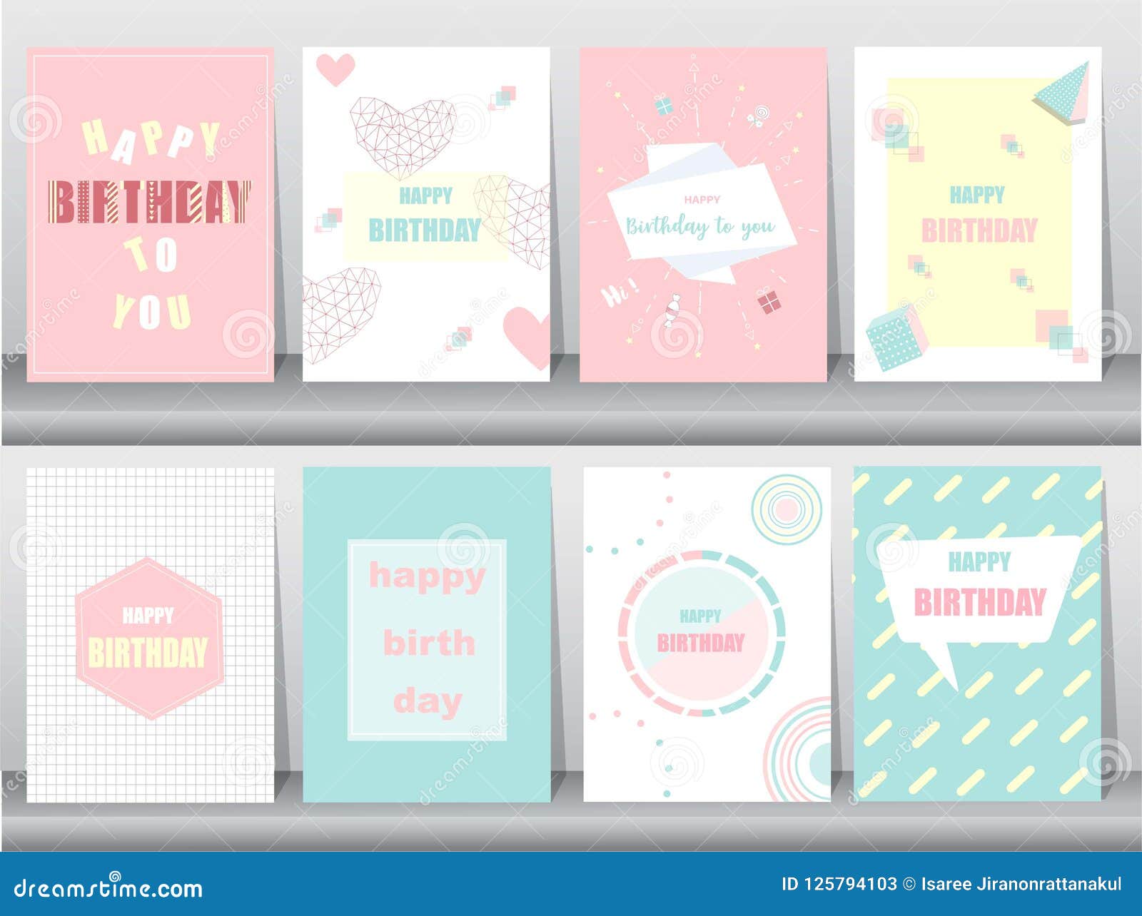 Set of Birthday Card on Retro Pattern Design,vintage,poster,template ...