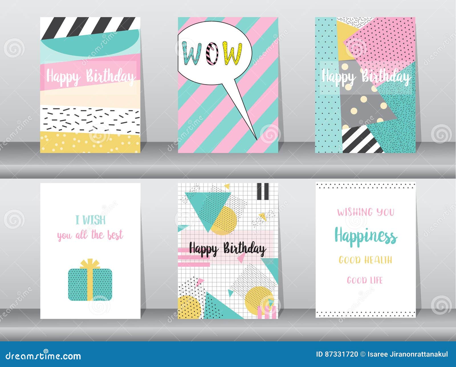 Set of Birthday Card on Retro Pattern Design,vintage,poster,template ...