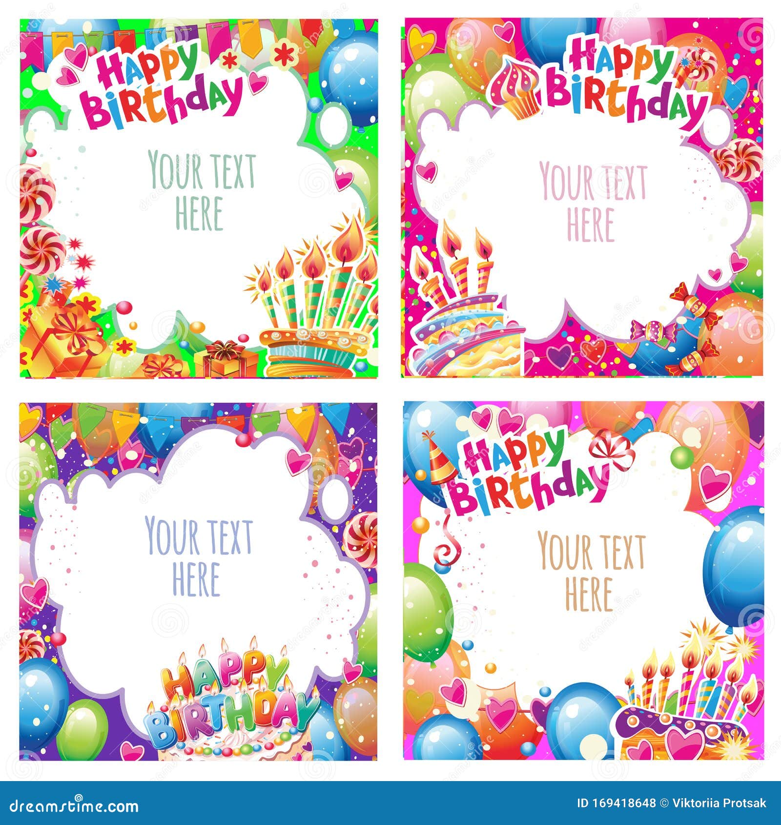 Set of Birthday Cards with Place for Text Stock Vector - Illustration ...
