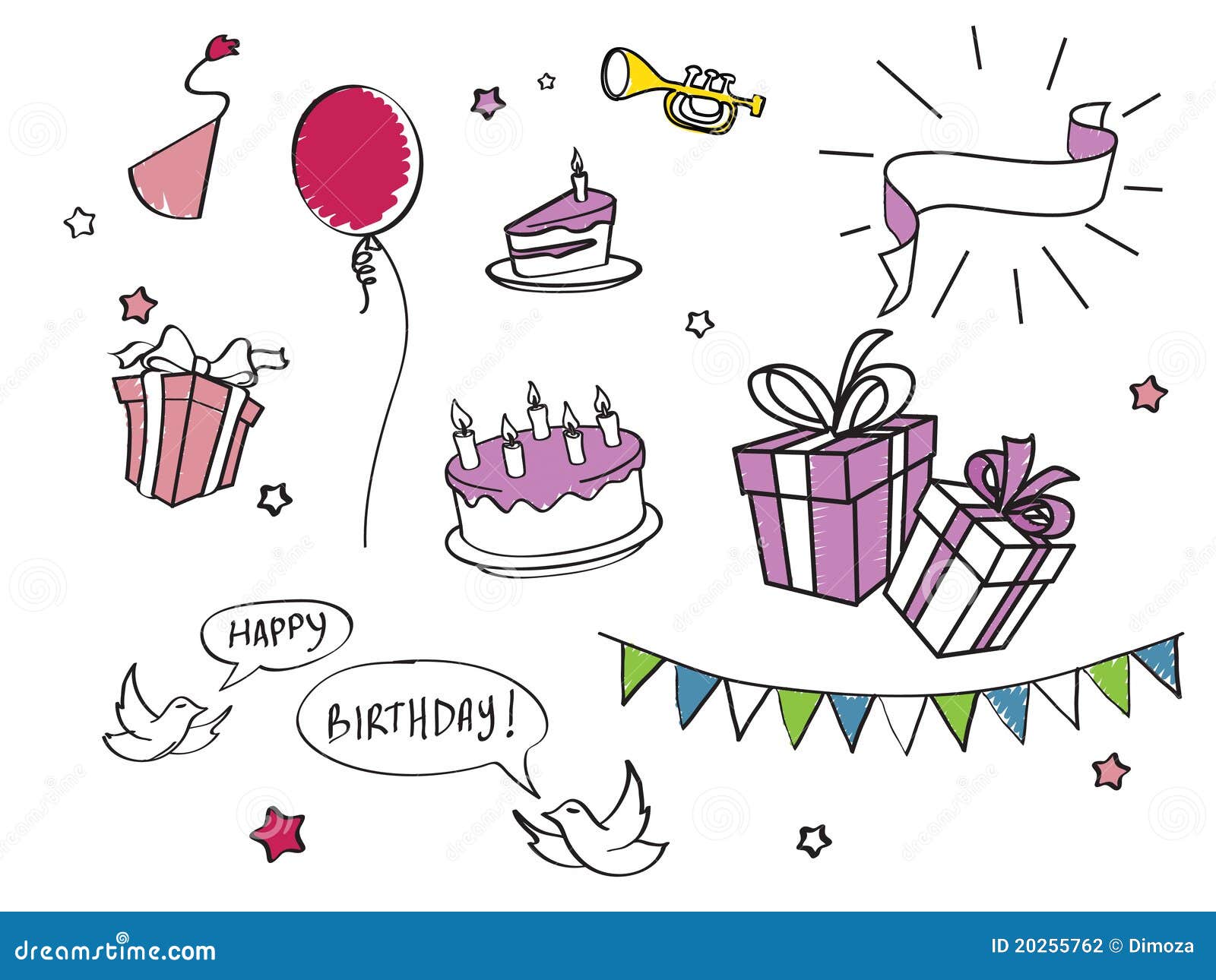 Set of Birthday doodles stock vector. Illustration of party - 20255762