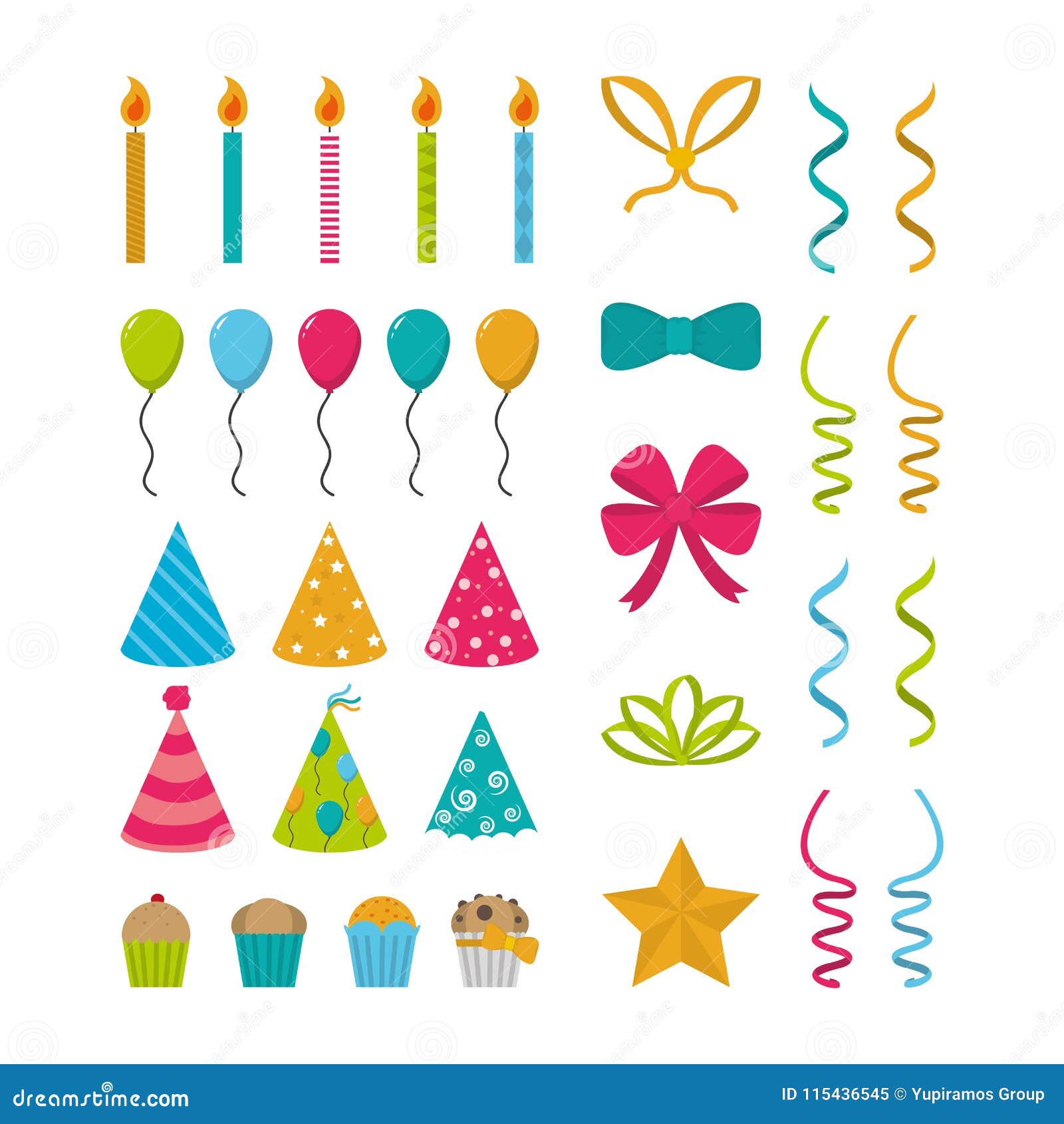 Set of birthday elements stock vector. Illustration of border - 115436545