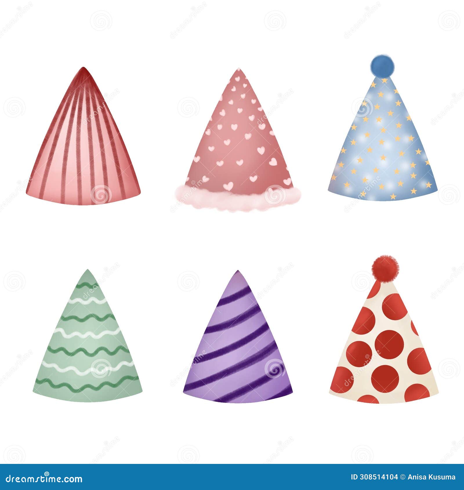 Set of Birthday Hats Illustration Stock Illustration - Illustration of ...