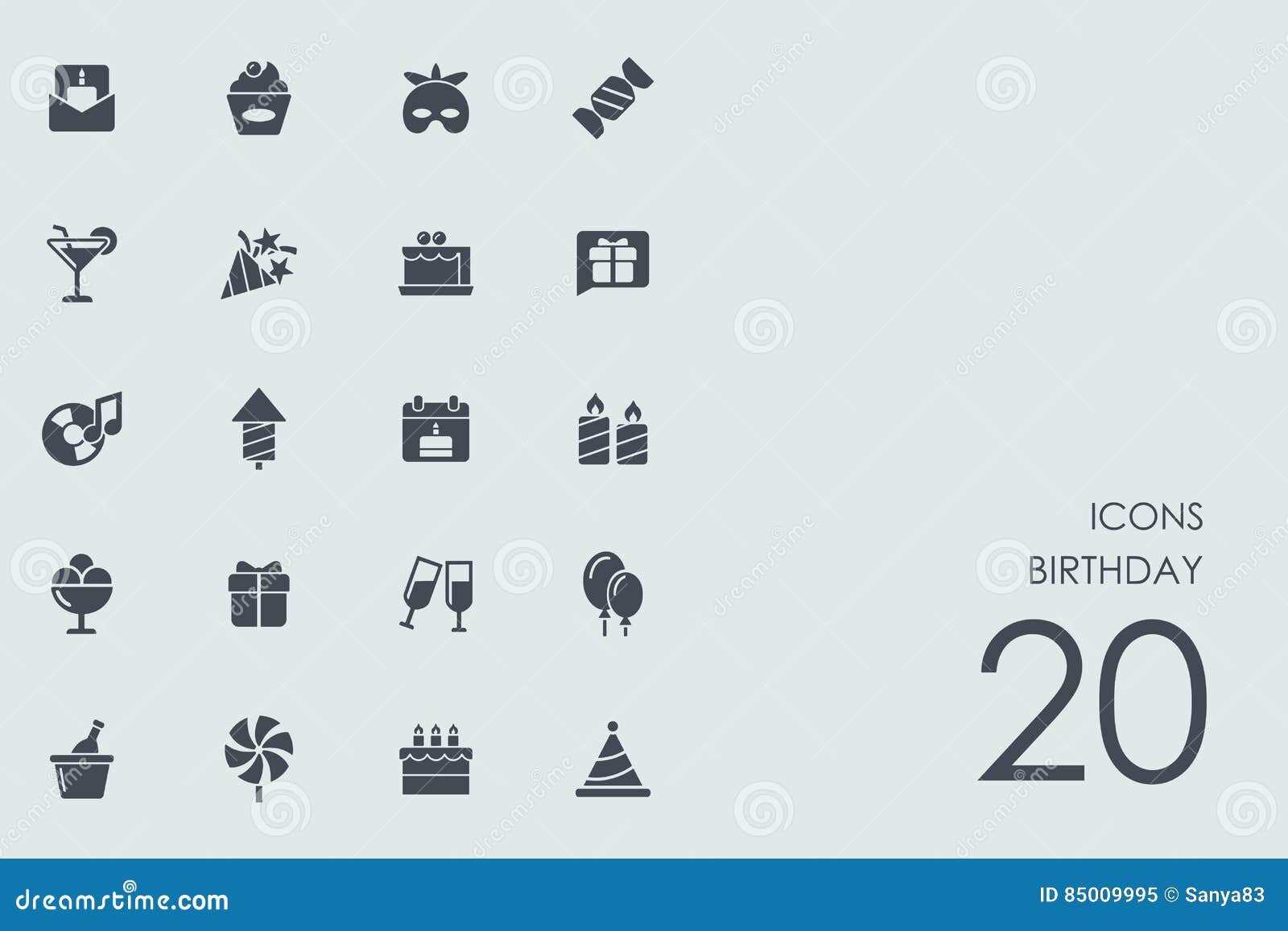 Set of birthday icons stock vector. Illustration of flowers - 85009995