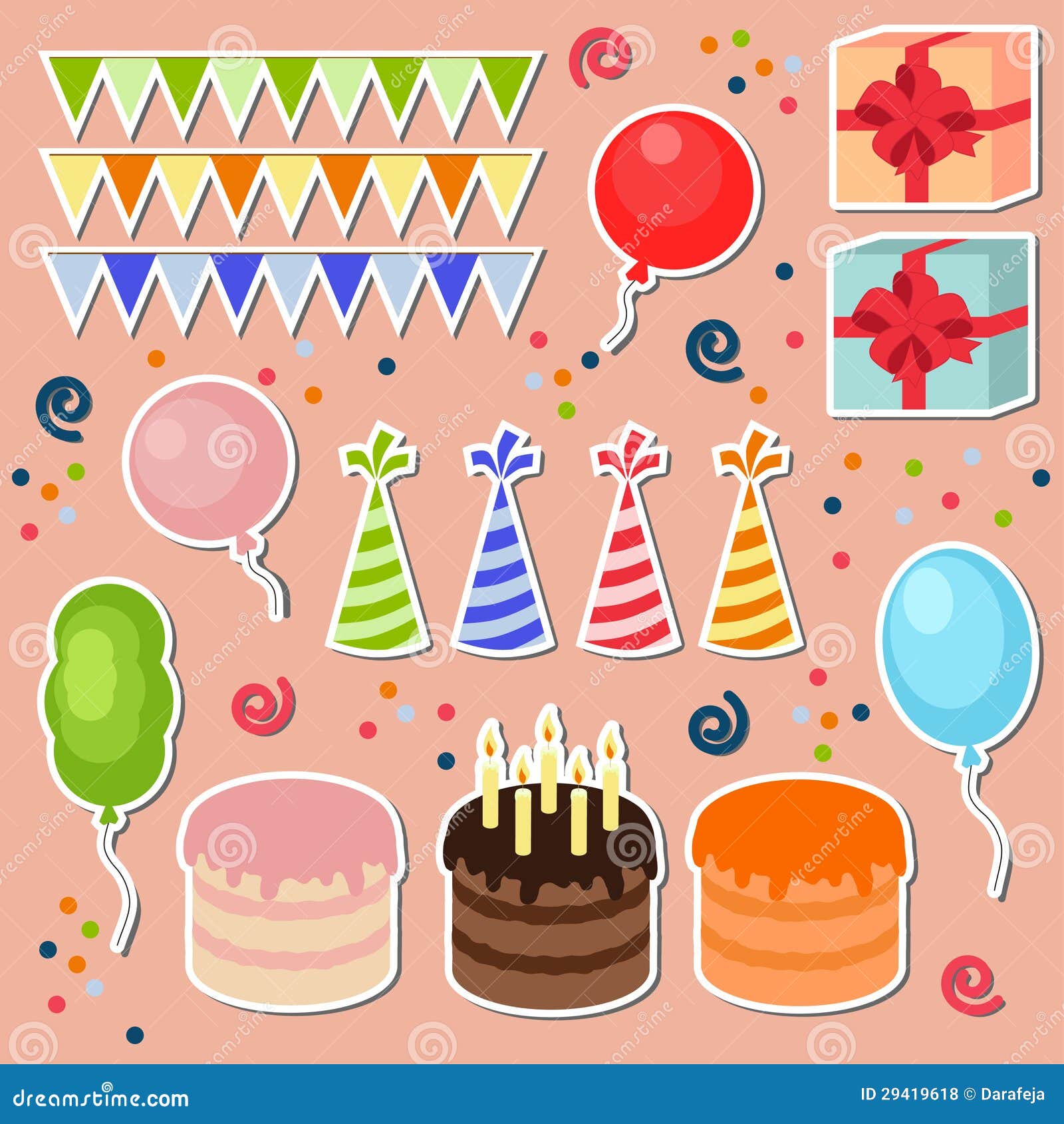 Set of Birthday Party Elements Stock Vector - Illustration of holiday ...