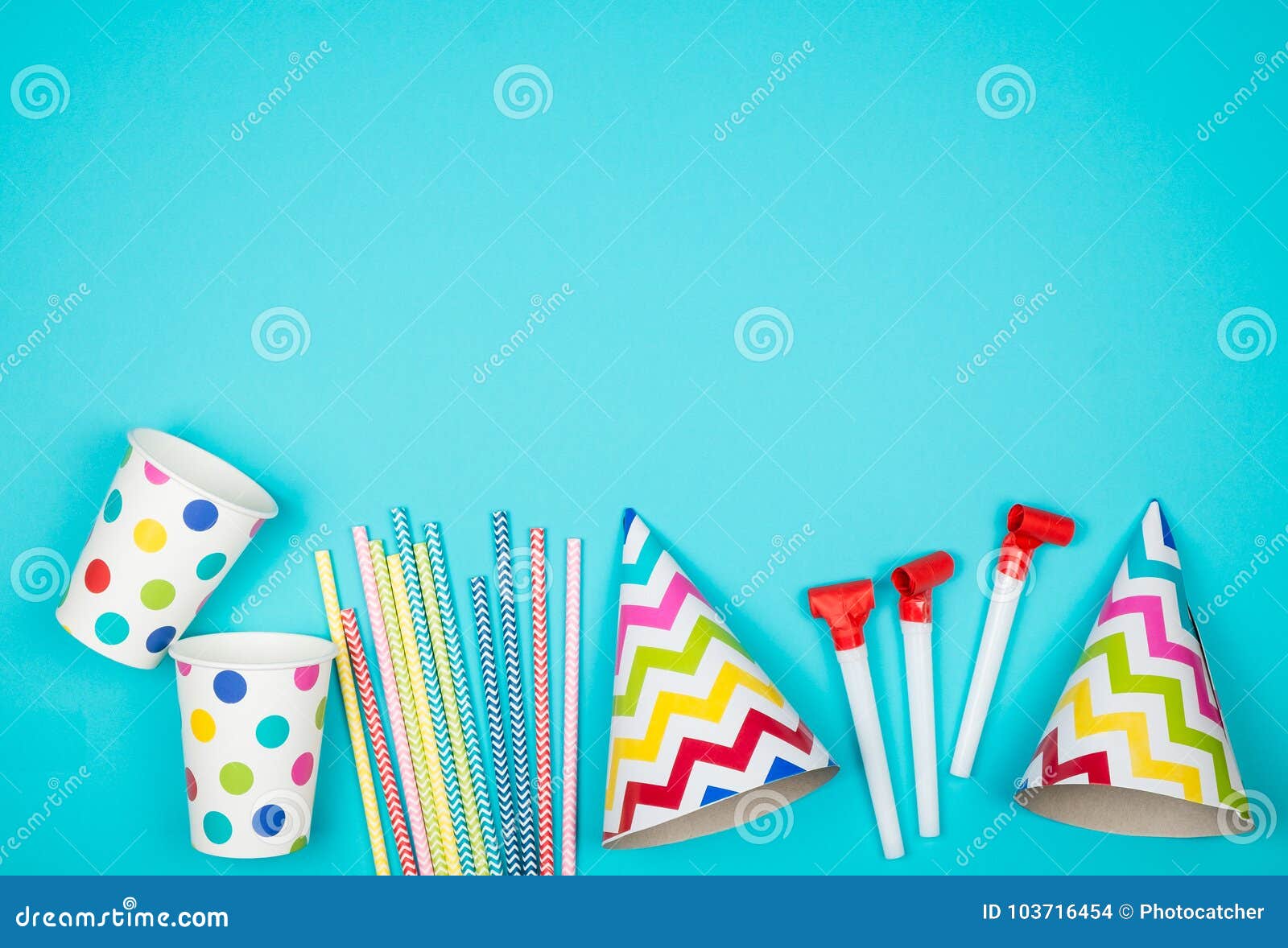Birthday party objects stock photo. Image of blue, item - 103716454