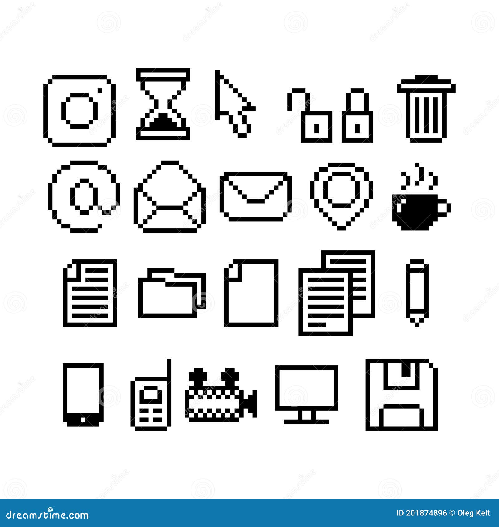 Set of 8-bit Pixel Graphics Icons. Isolated Vector Illustration. Game ...