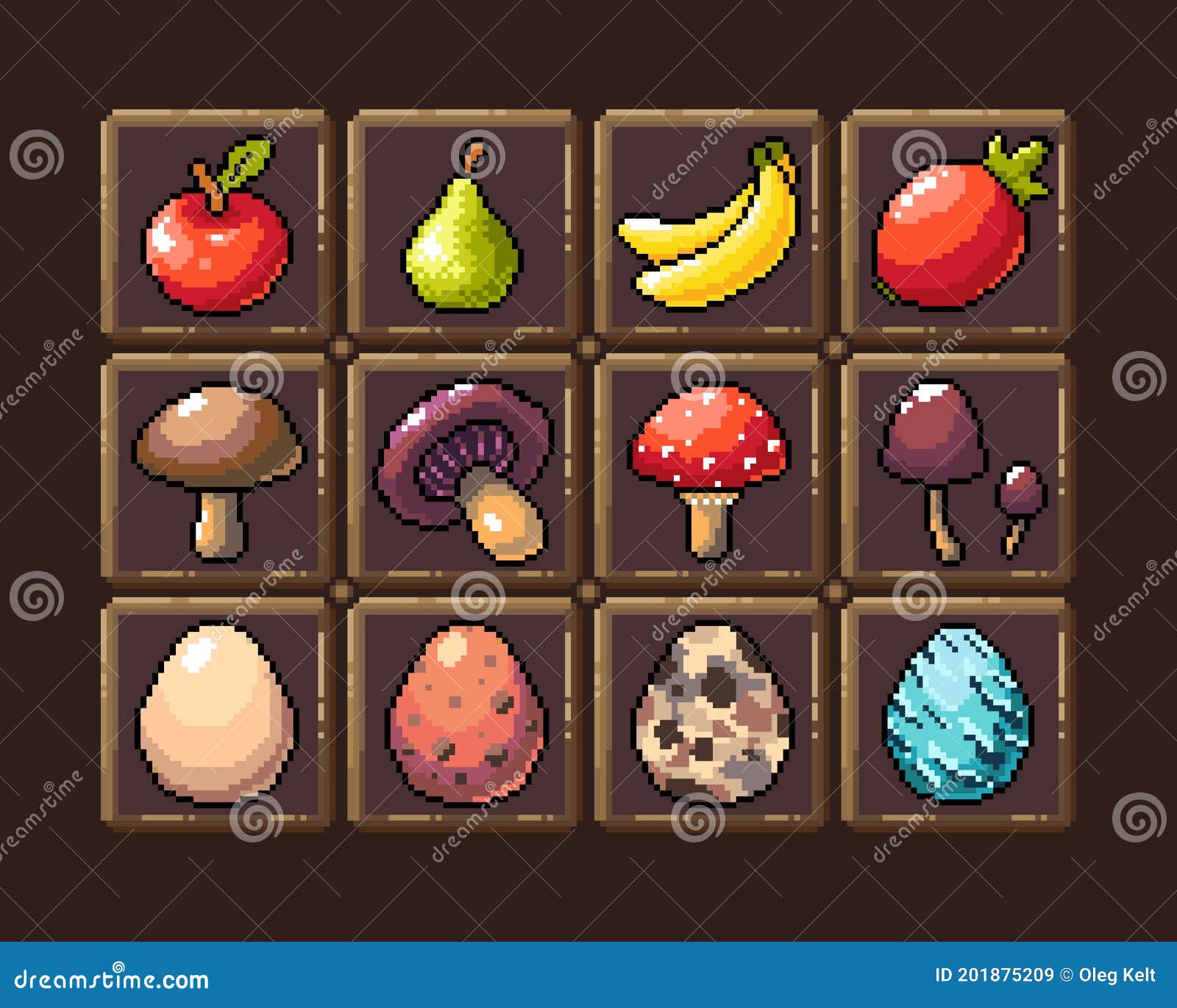 Set of 8-bit Pixel Graphics Icons. Isolated Vector Illustration. Game ...