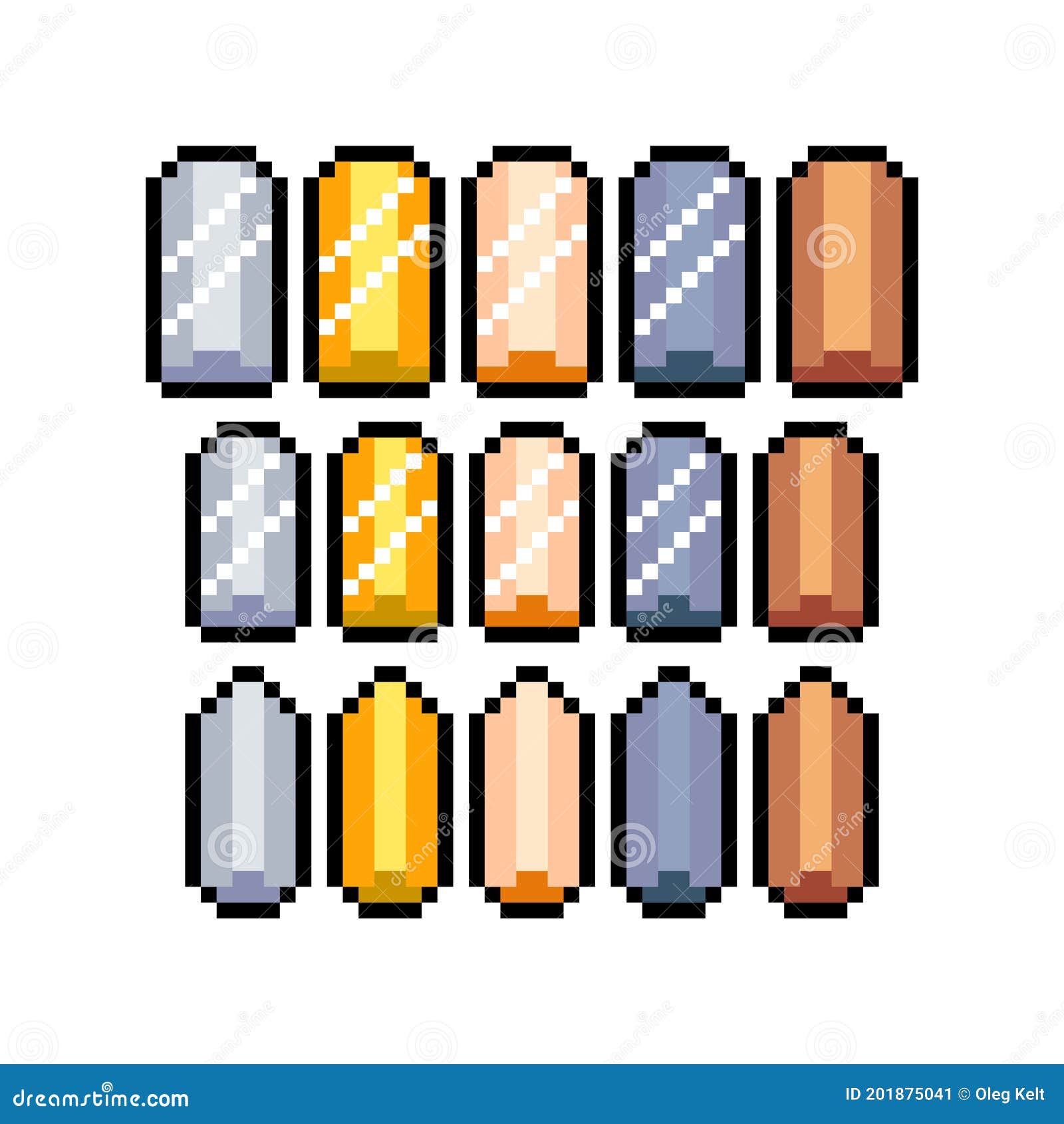 Set of 8-bit Pixel Graphics Icons. Isolated Vector Illustration. Game ...