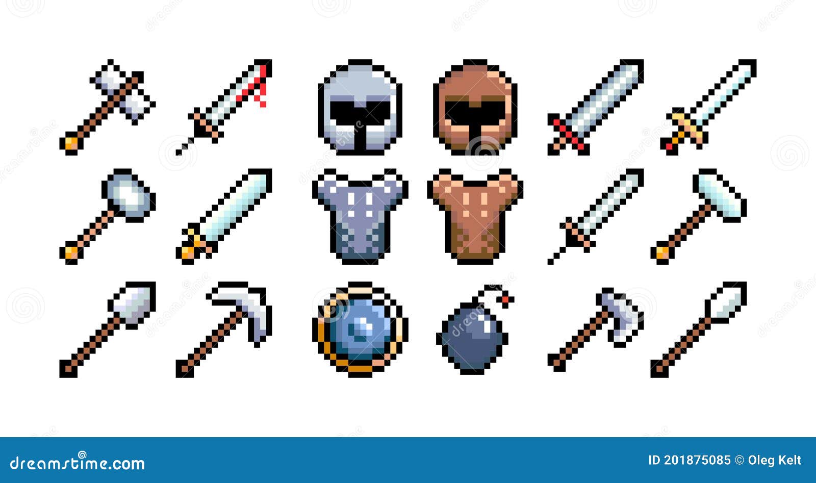 Set of 8-bit Pixel Graphics Icons. Isolated Vector Illustration. Game ...