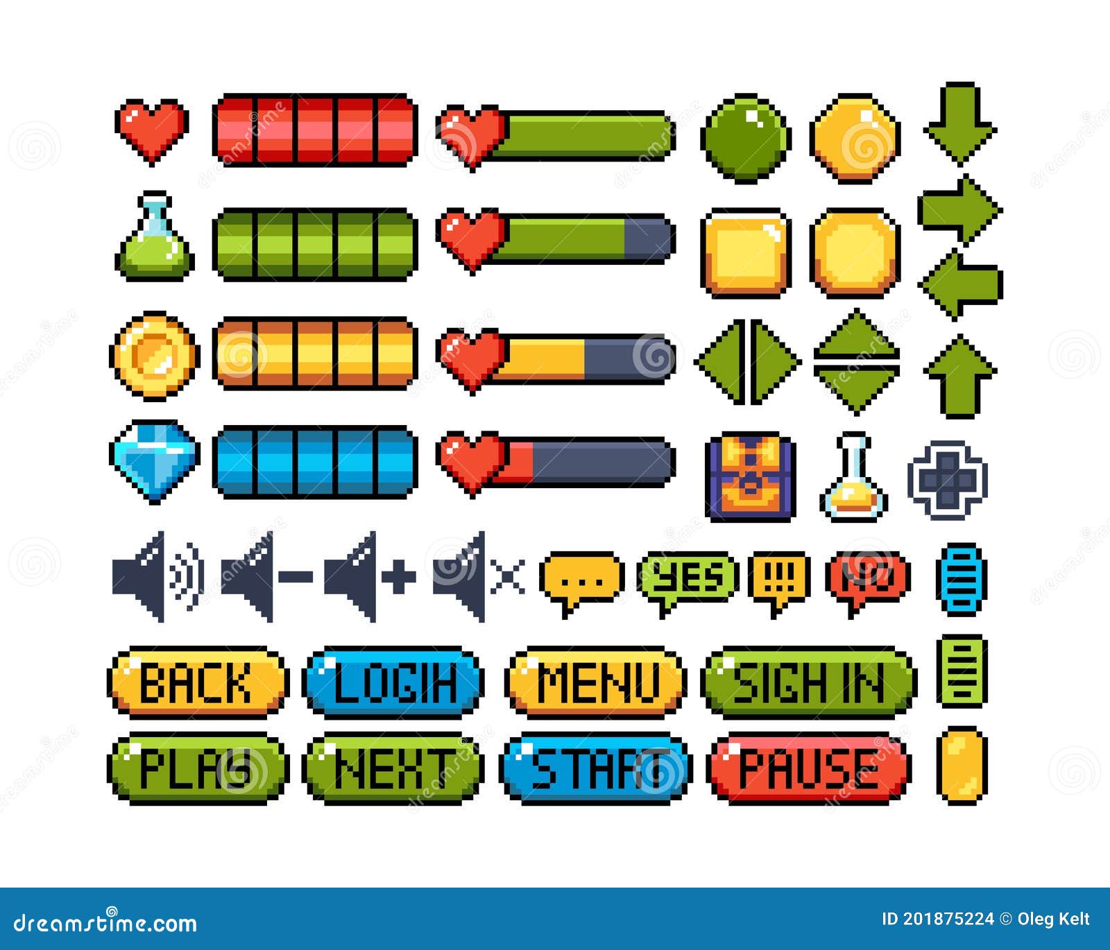 Set of 8-bit Pixel Graphics Icons. Isolated Vector Illustration Stock ... Set of 8-bit Pixel Graphics Icons. Isolated Vector Illustration Stock ...