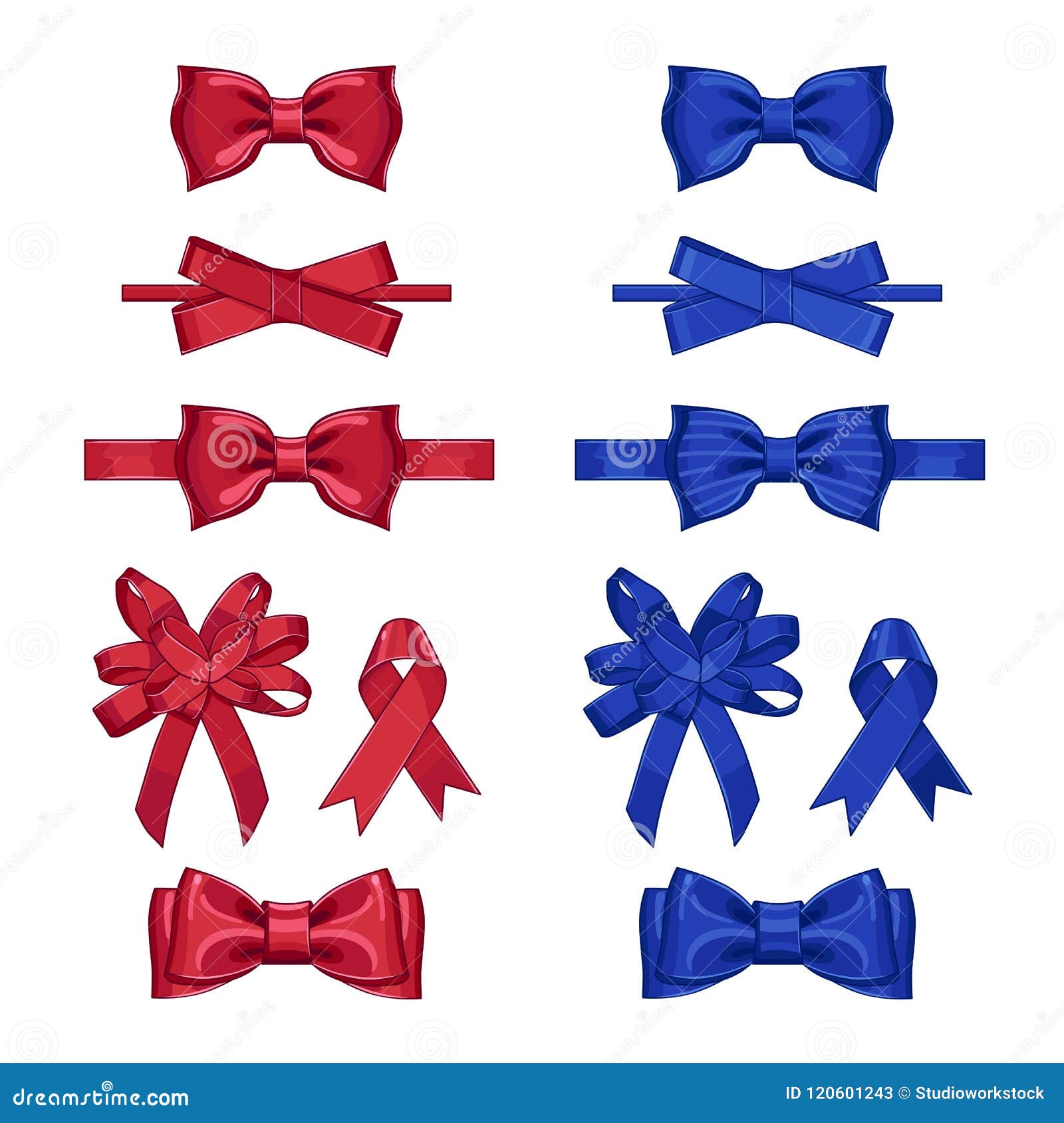 Set of Bitmap Gift Bows Isolated with Ribbons Stock Illustration ...
