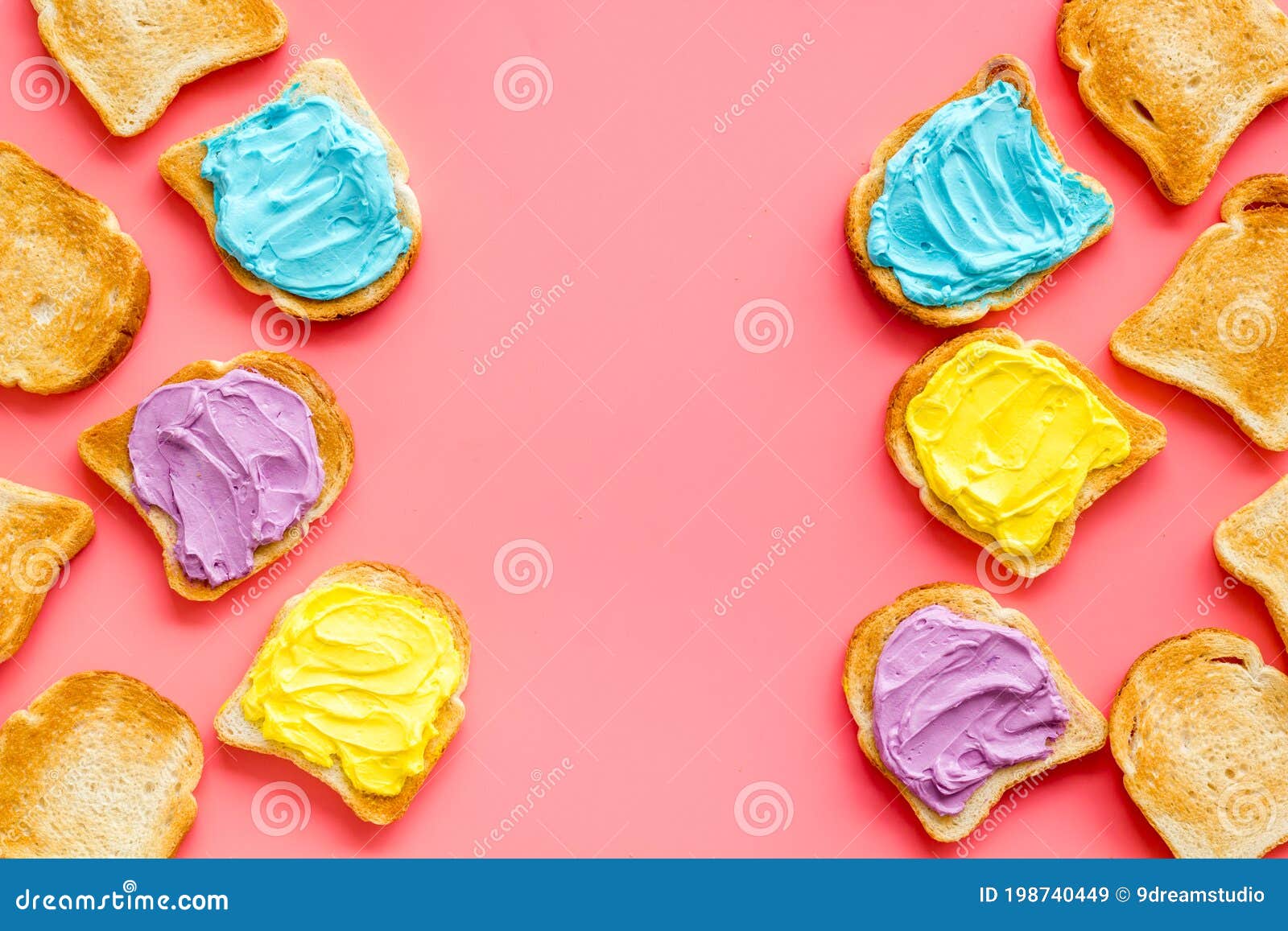 Set of Bitten Toast Bread with Cream Cheese. Layout Top View Stock ...