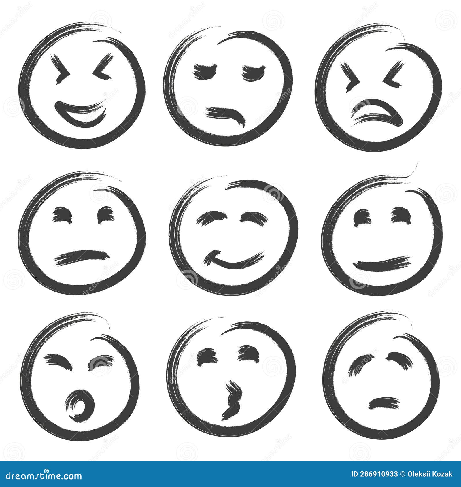 Vector Emoticons Emoji Set. Smile Face Character For Chat Web Stock ...
