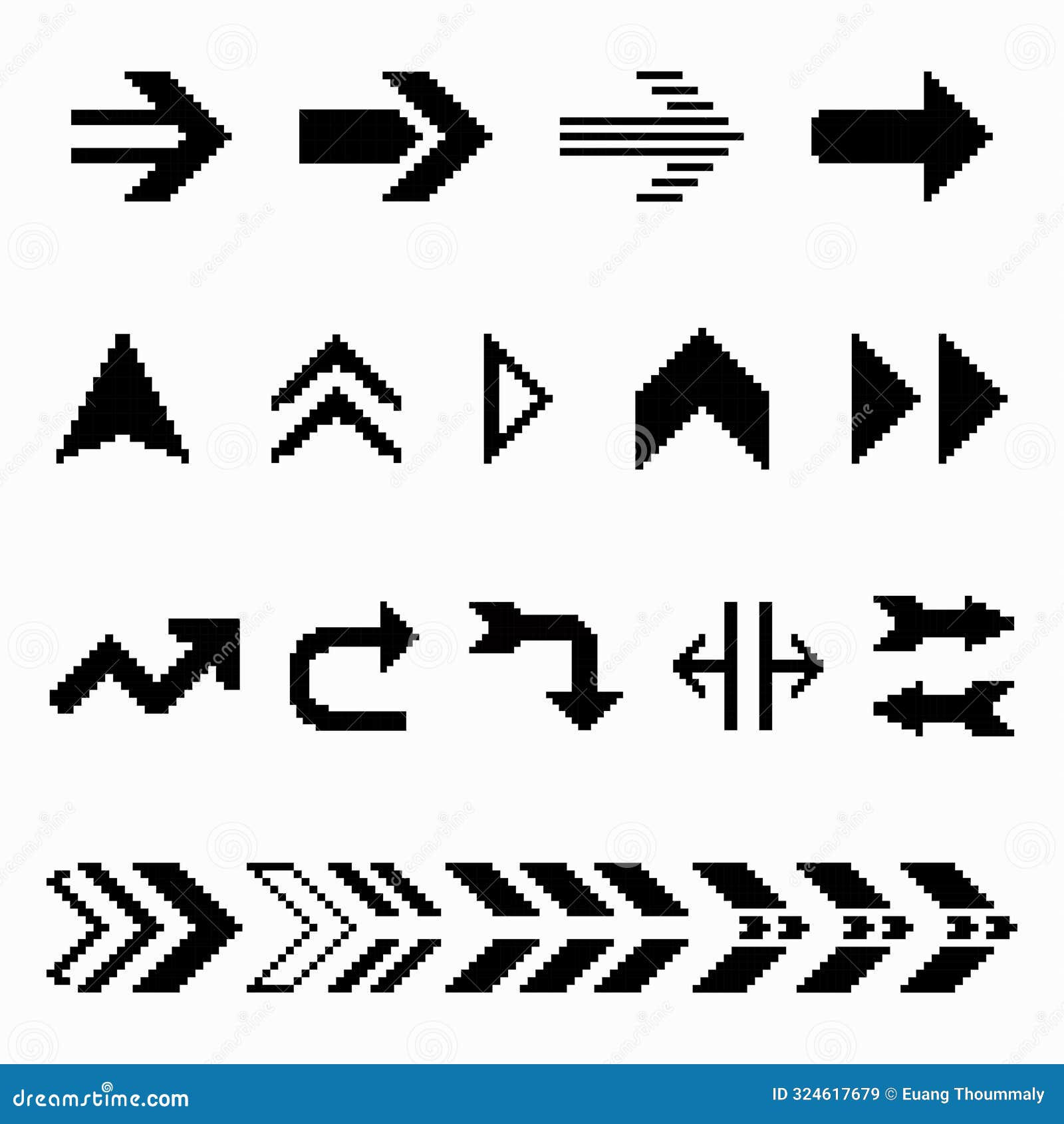 Set of Black Arrow Pixel Art Vector 8 Bit Stock Illustration ...