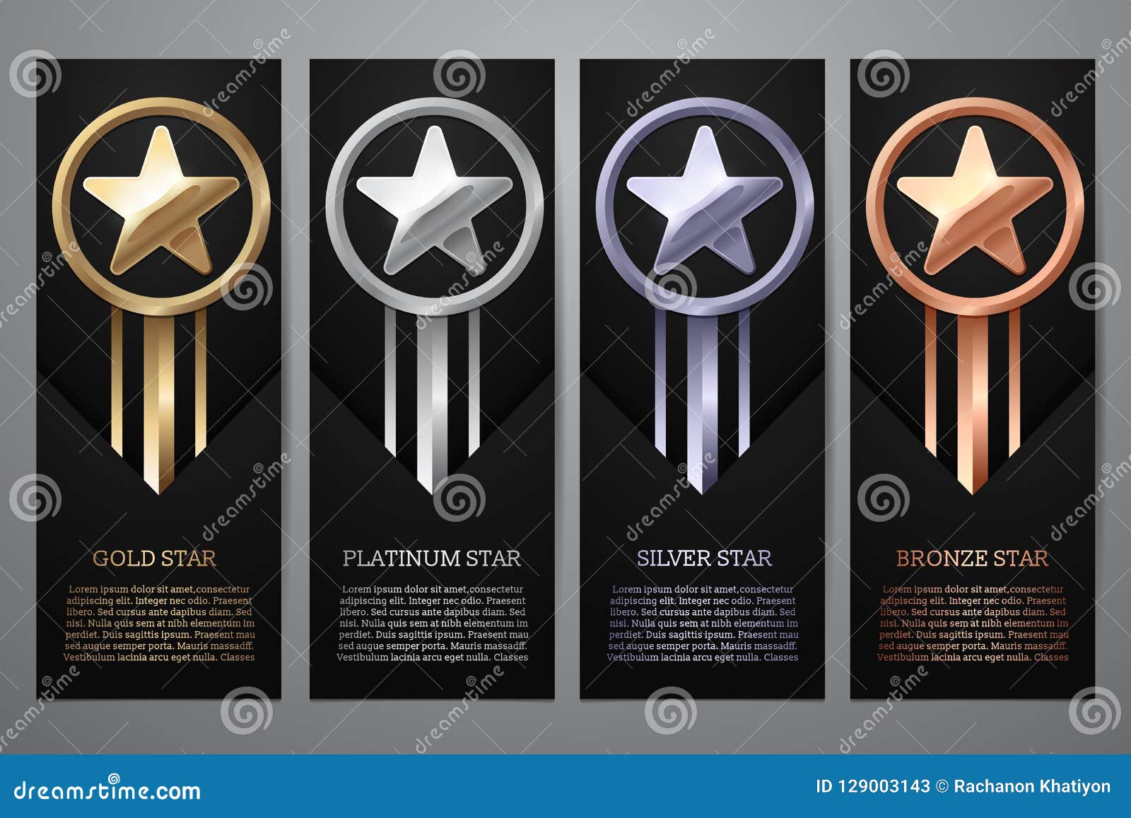 Set of Black Banners, Gold, Platinum,silver and Bronze Star, Vector ...