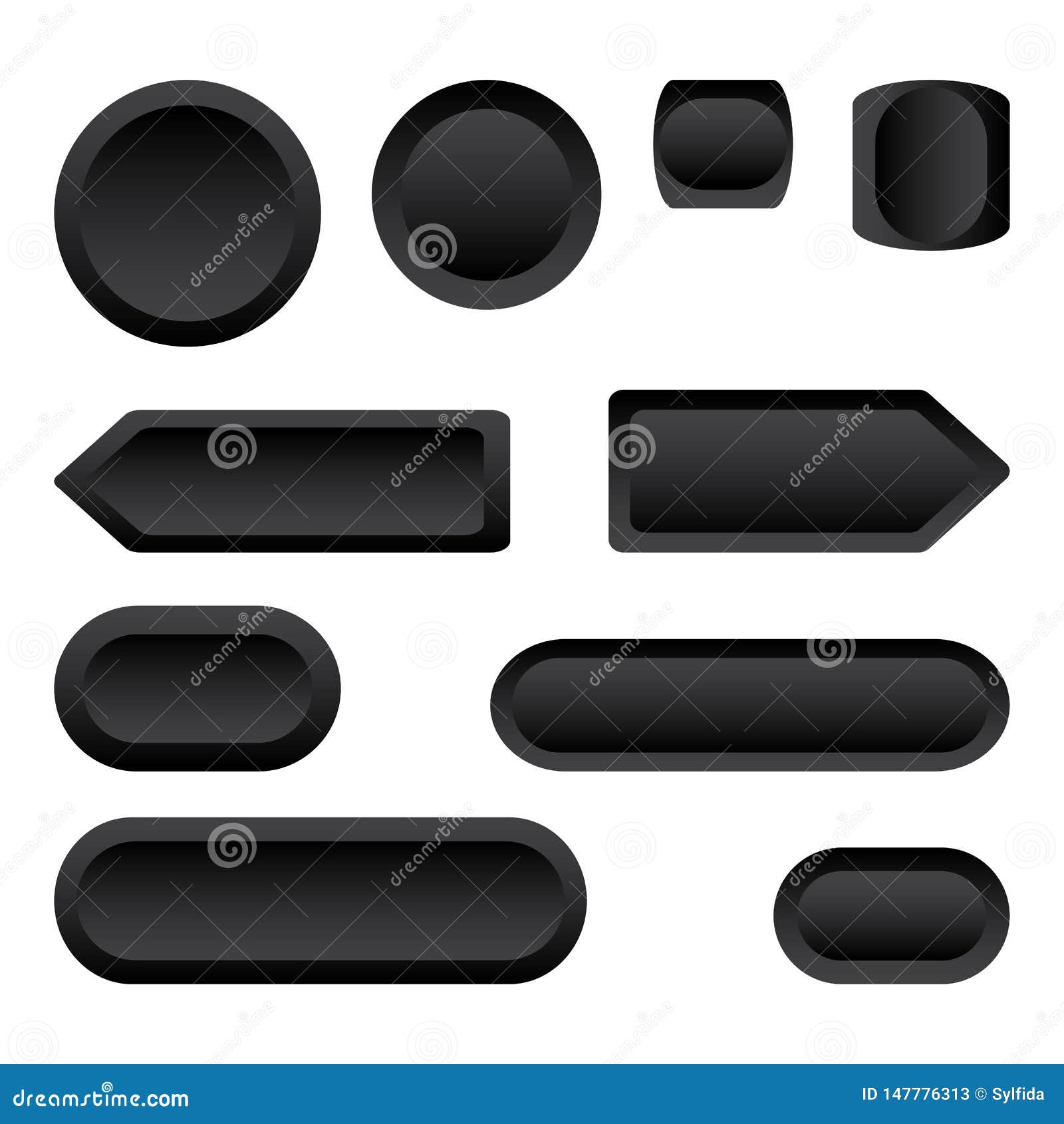 Set of Black Buttons Differents Shapes. Vector Stock Illustration ...