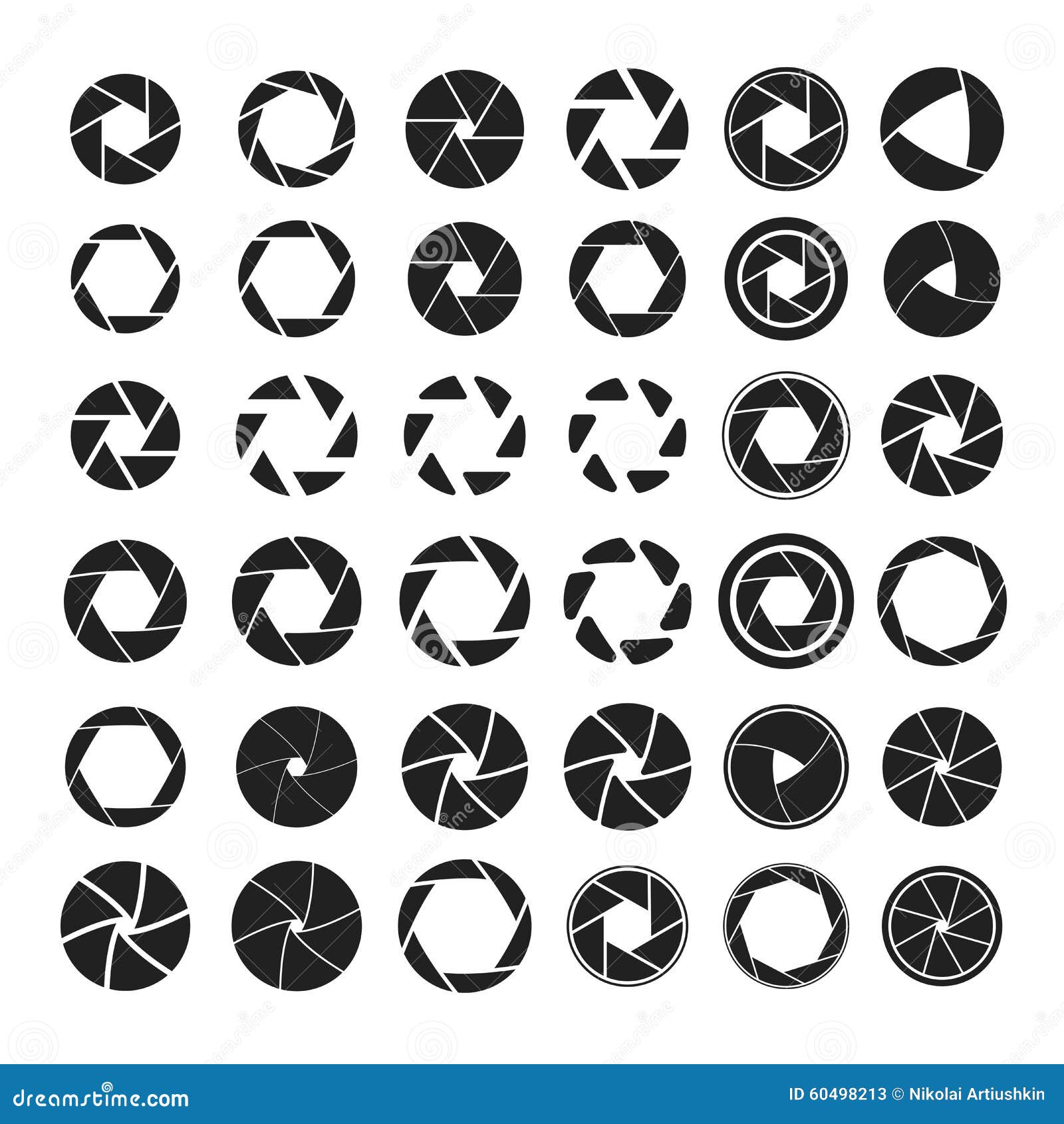 Set of Black Camera Shutter Icons on White Stock Vector - Illustration ...