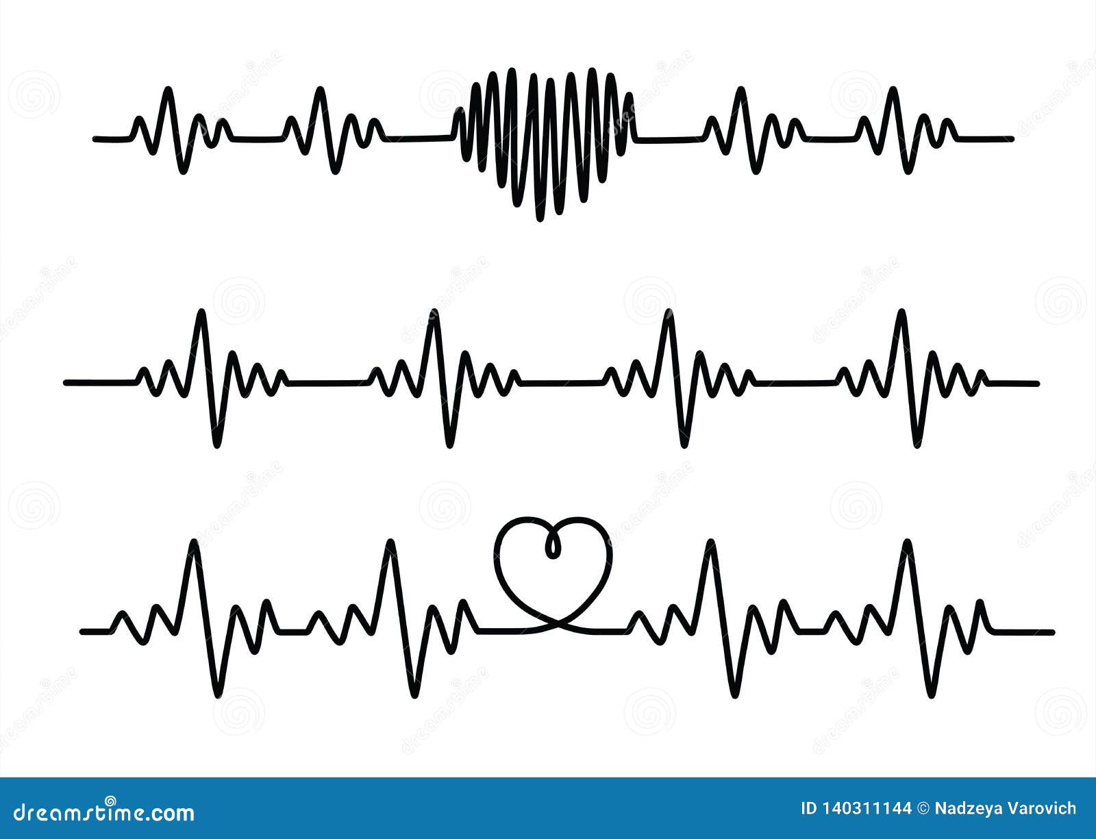 Set Black Cardiogram Lines Isolated on White Background. Stock Vector ...