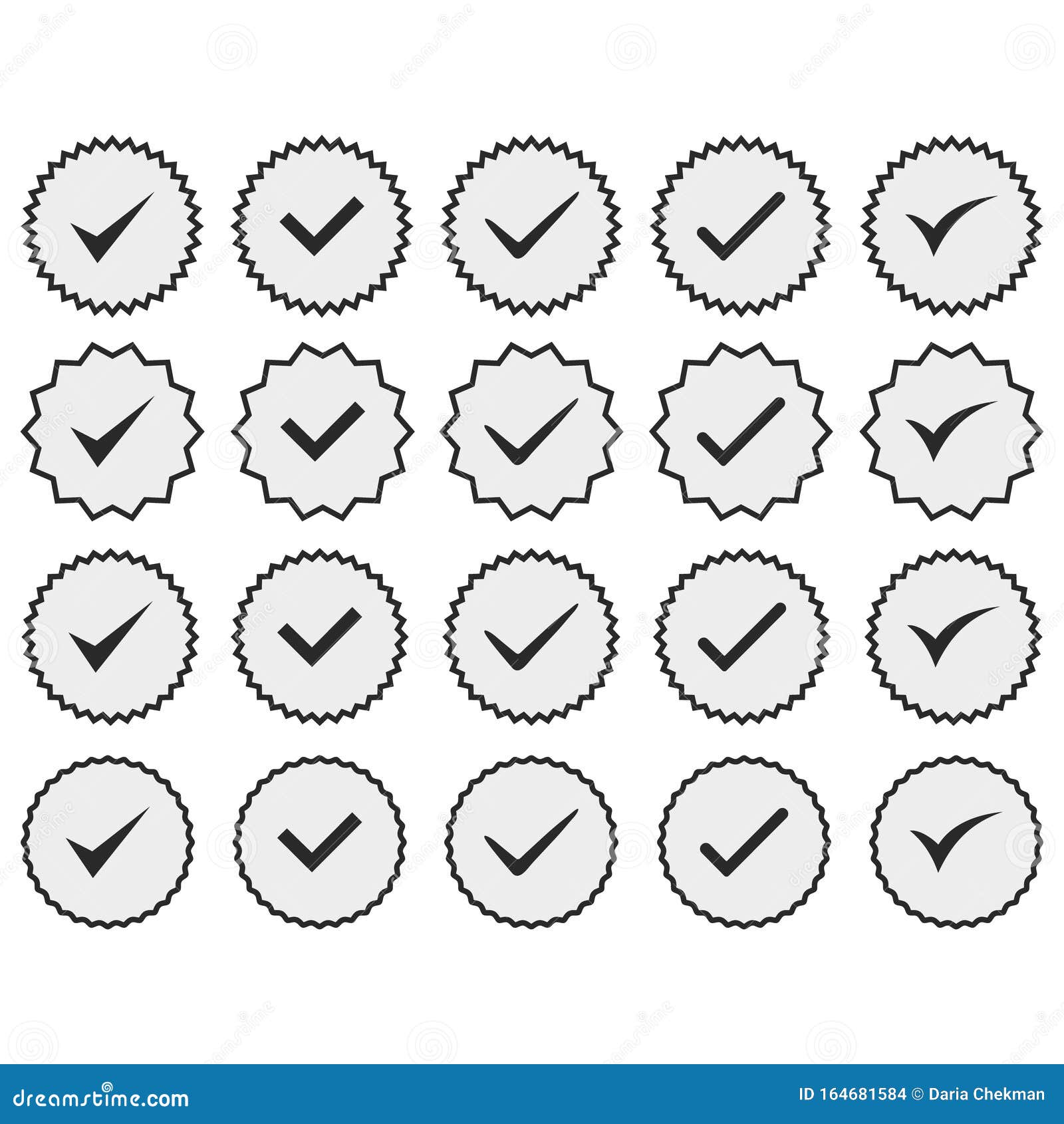 Set of Black Check Mark Badge Icons. Profile Verification Icons Stock ...