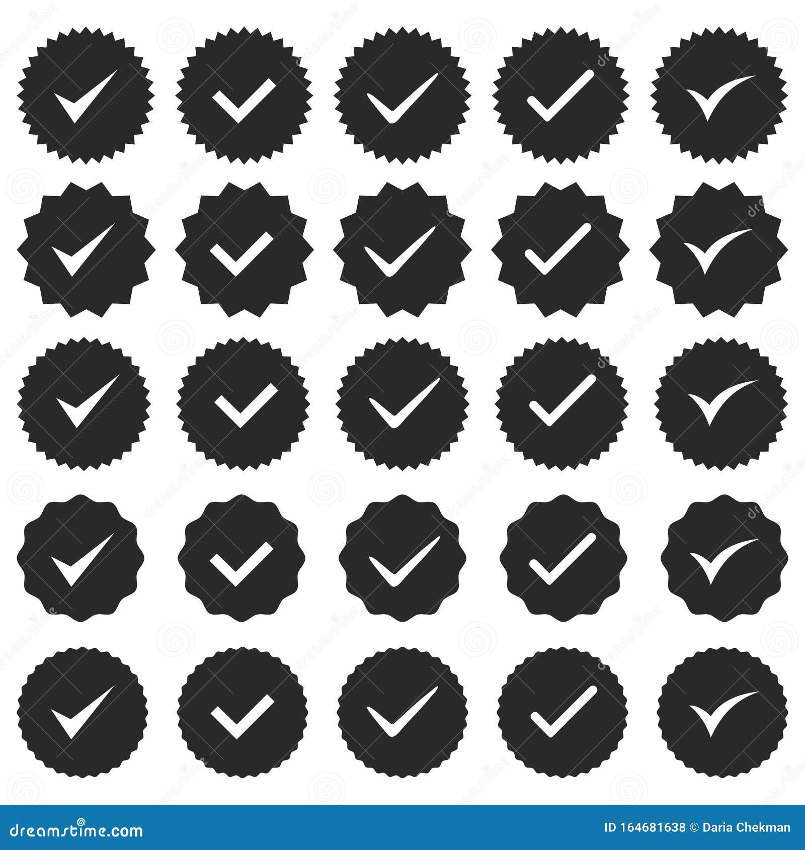 Set of Black Check Mark Badge Icons. Profile Verification Icons Stock ...
