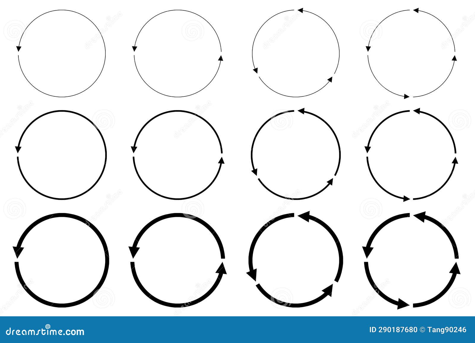 Set of Black Circle Arrows Isolated on White Background Stock ...